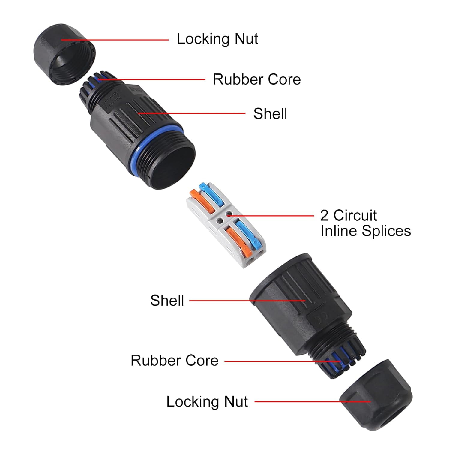 TRH-3Pcs Waterproof Cable Connector 2 Pin Wire Connector 2 Way Inline ...