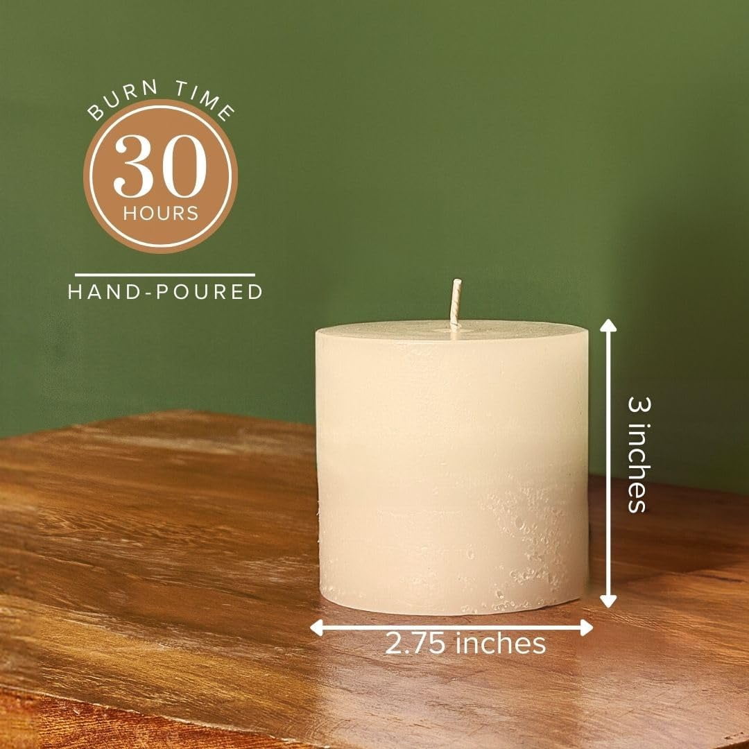 TRH-3x3 inch Ivory Pillar Candles Set of 3, Rustic Texture, Unscented ...
