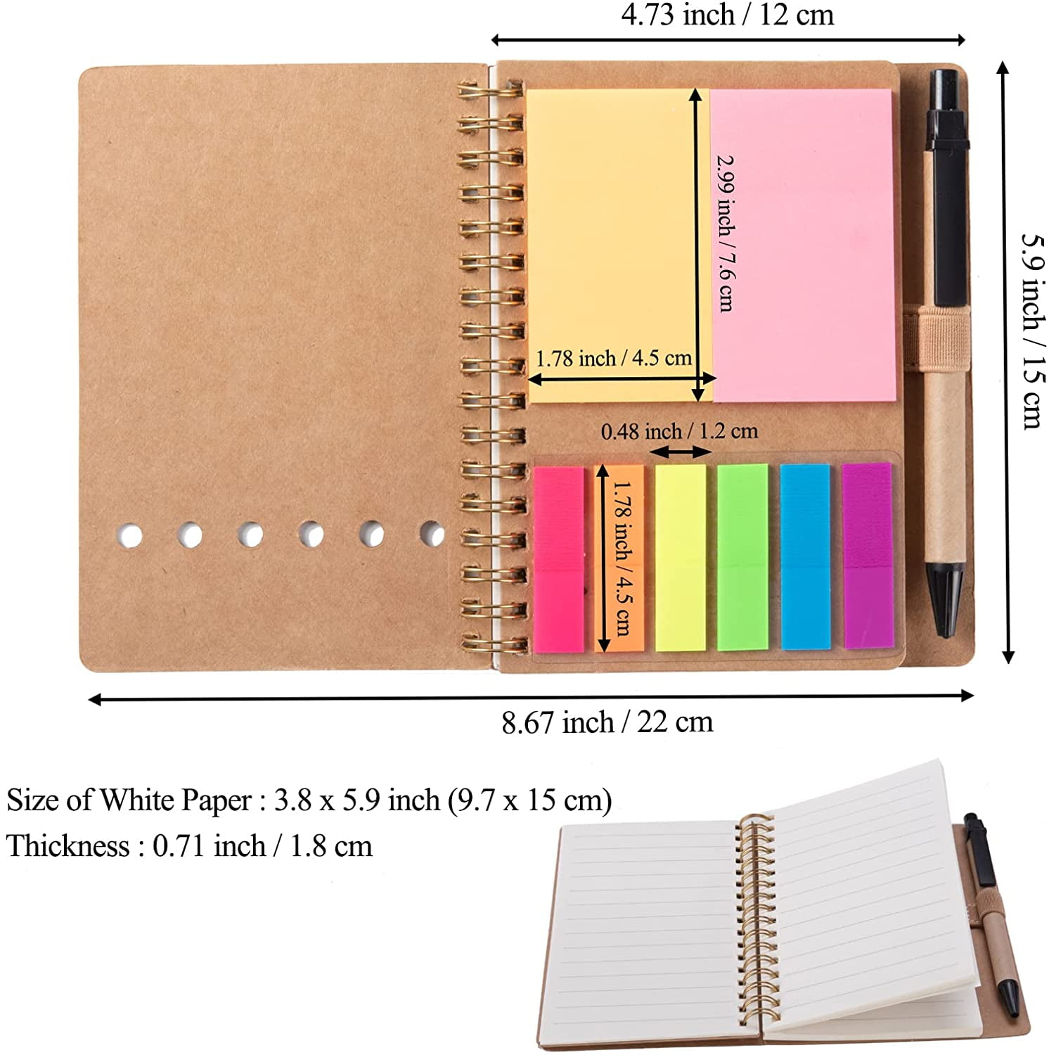 TRH-4 Packs Spiral Notebook Steno Pads Lined Notepad with Pen in Holder ...