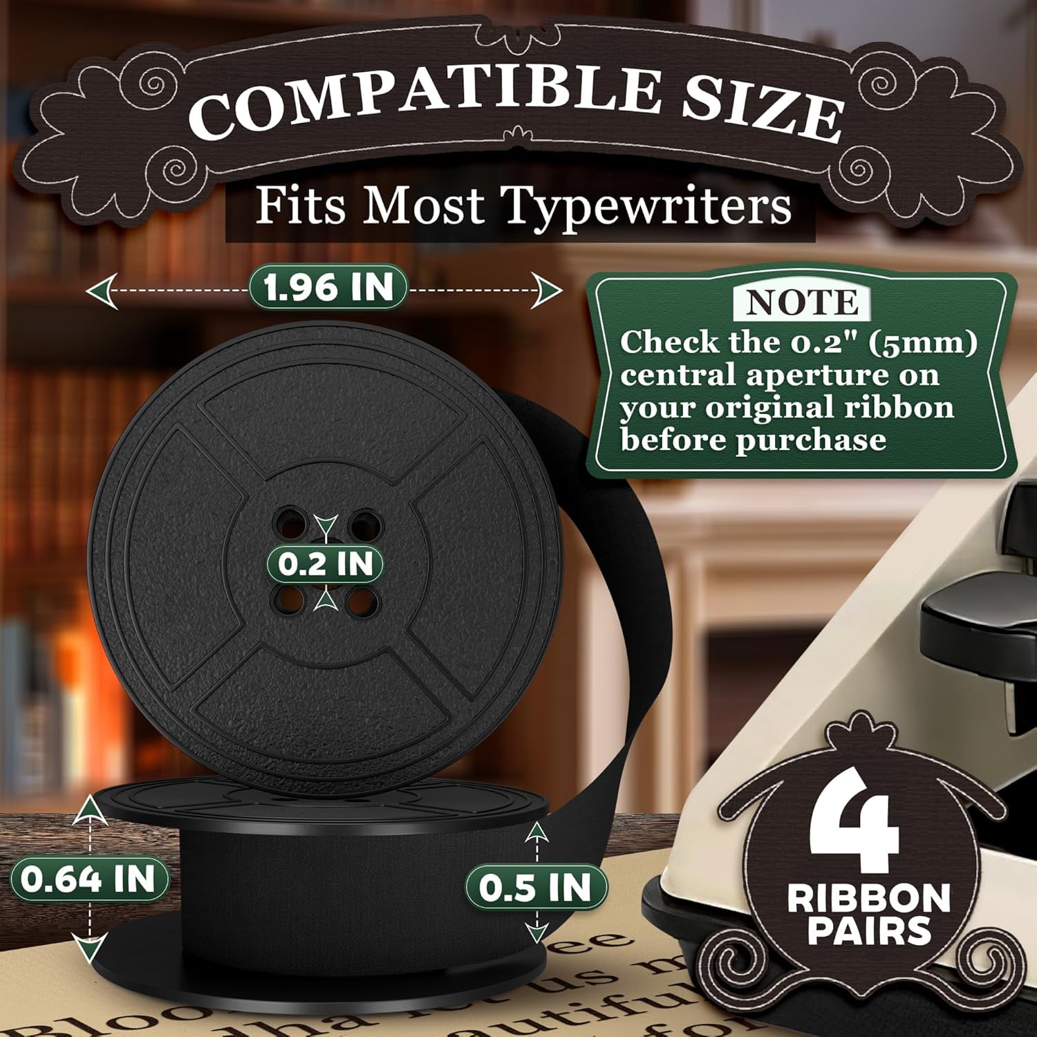 TRH-4 Pairs Universal Typewriter Ribbon - Black Typewriter Ink Ribbon ...