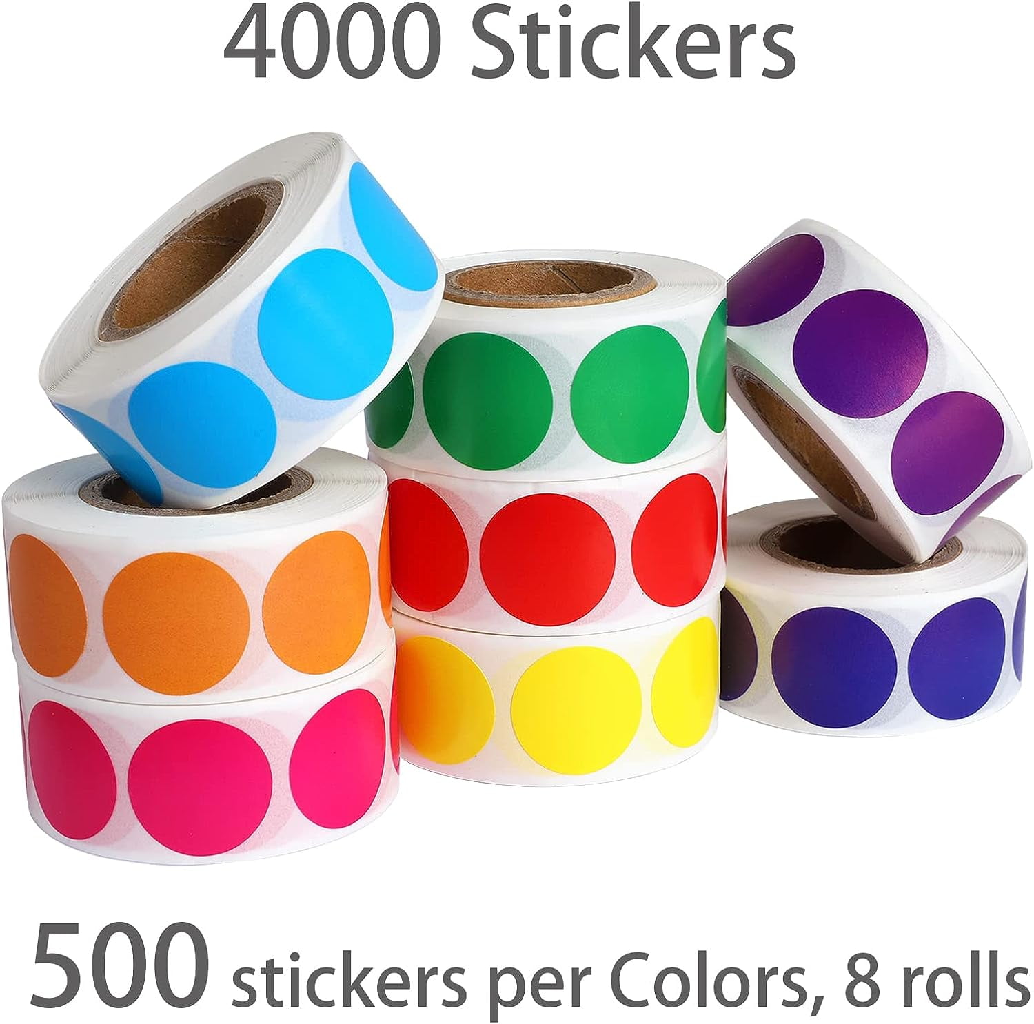 TRH-4000 PCS 3/4" Colored Dot Stickers Circle Color Coding Labels, 8 ...