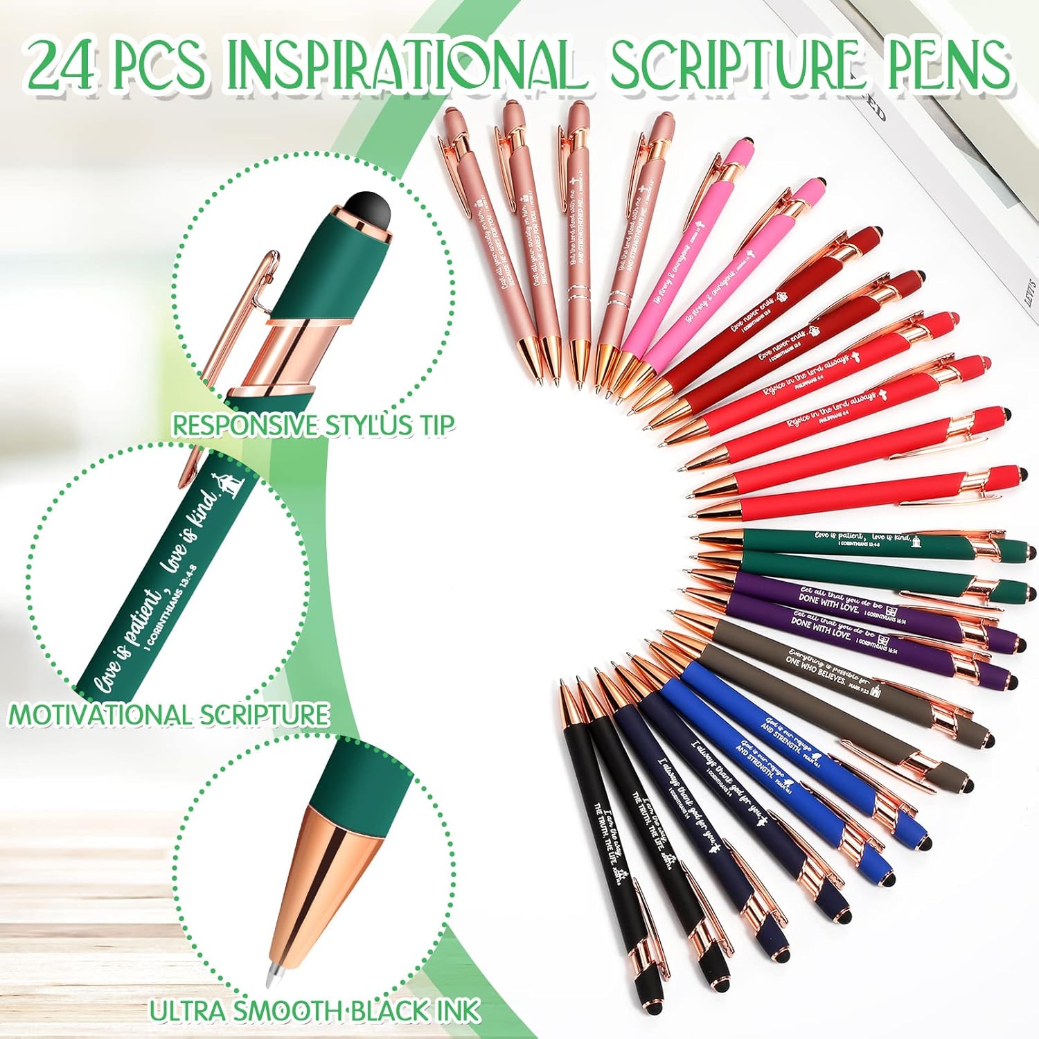 TRH-48 Pcs Bible Pens Notepads Gifts Set 24 Ballpoint Pen 24 Notebook ...