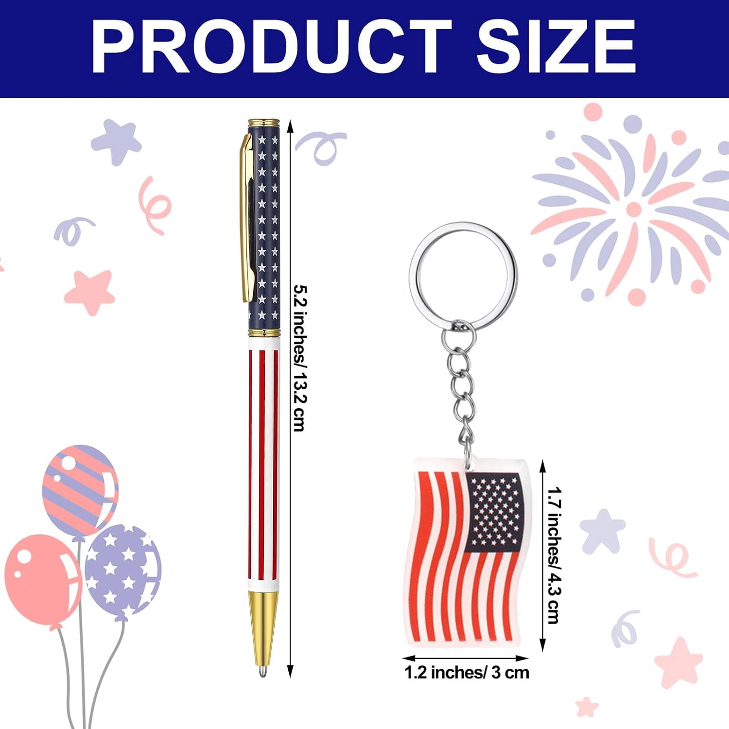 TRH-48 Pcs Independence Day Metal Ballpoint Pens American Flag Keychain ...