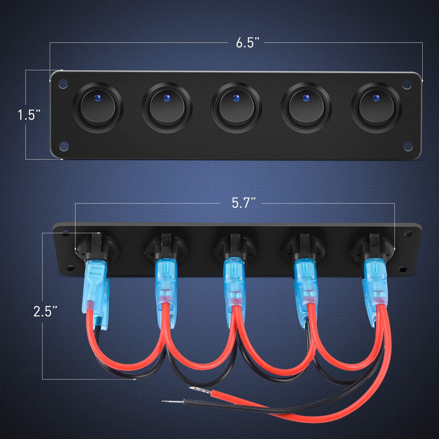 TRH-5 Gang 3 Pin Rocker Switch Panel Waterproof On-Off Toggle Switches ...