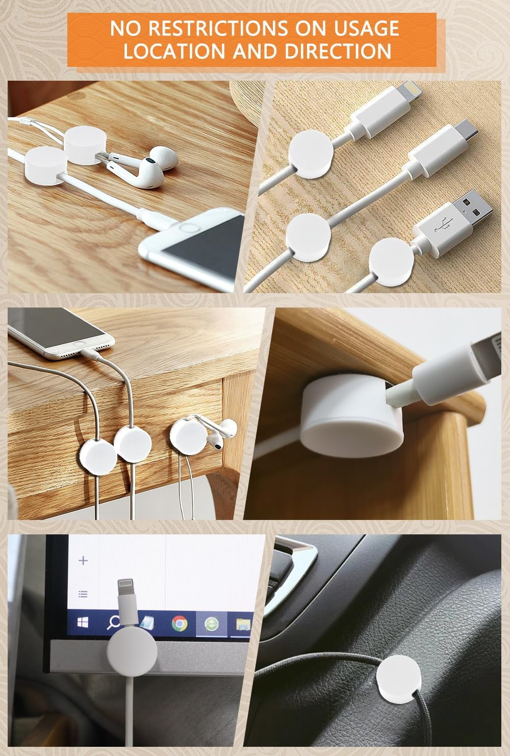 TRH-5 Sets Magnetic Cable Management Clips with Discs, Adhesive Cable ...