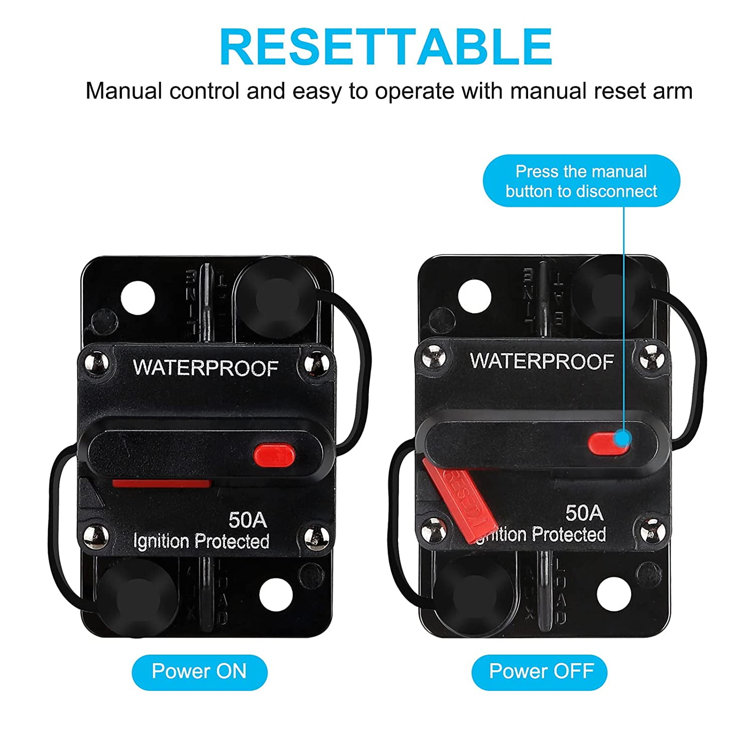 TRH-50 Amp Waterproof Circuit Breaker,Fuse Holder,Audio Circuit Breaker ...