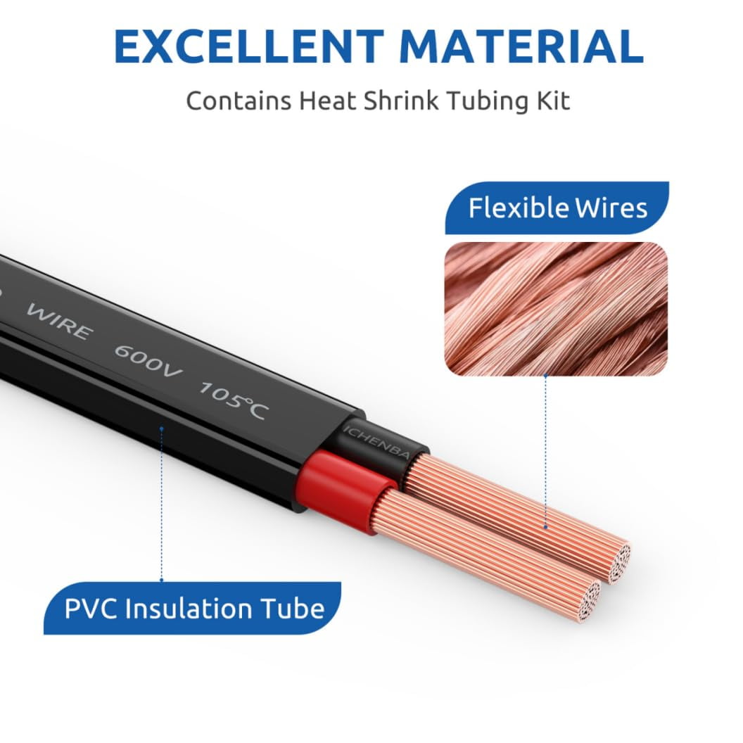 TRH-50 FT 20 Gauge Wire 2 Conductor Electrical Wire, 20 AWG Stranded PVC Cord, 12V Low Voltage ...