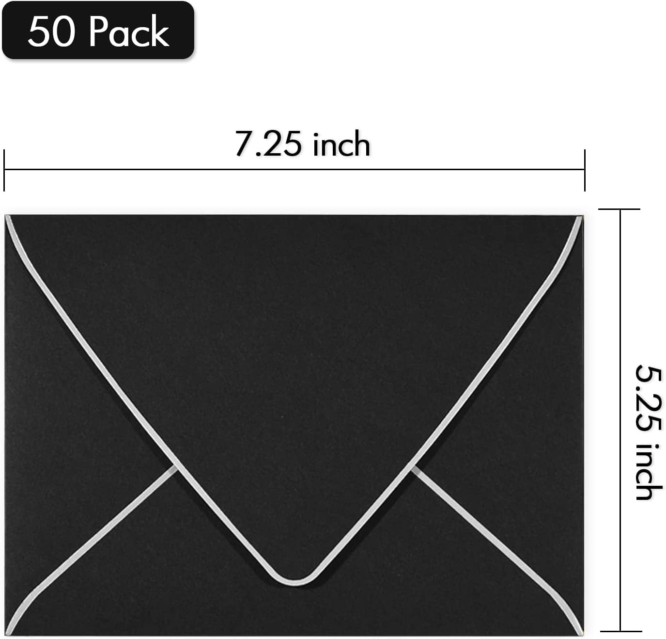 TRH-50 Pack, A7 Black Envelopes With Silver Border, Invitation 5 x 7 ...
