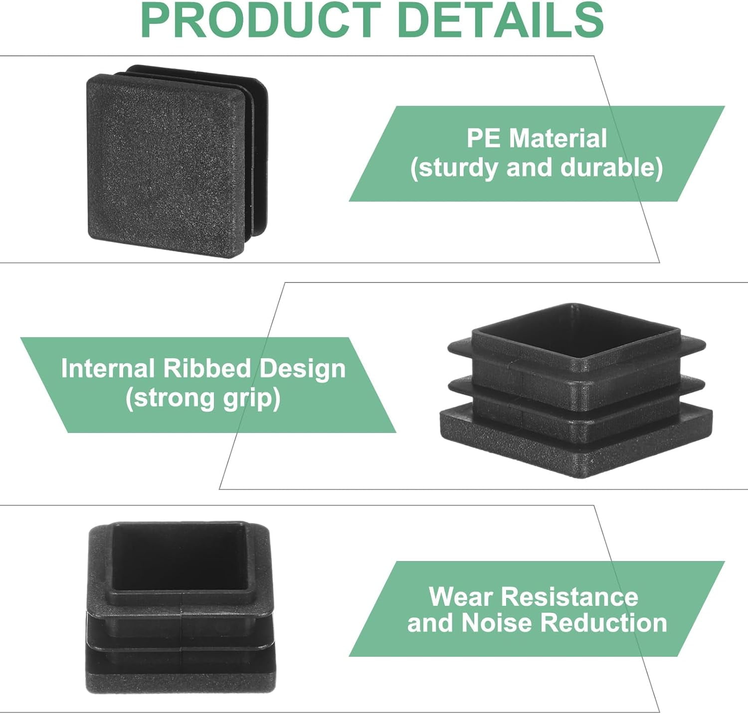 TRH-50-Pack Square Tubing End Caps, 1.1Inch/28mm Plastic Tube Plugs for ...