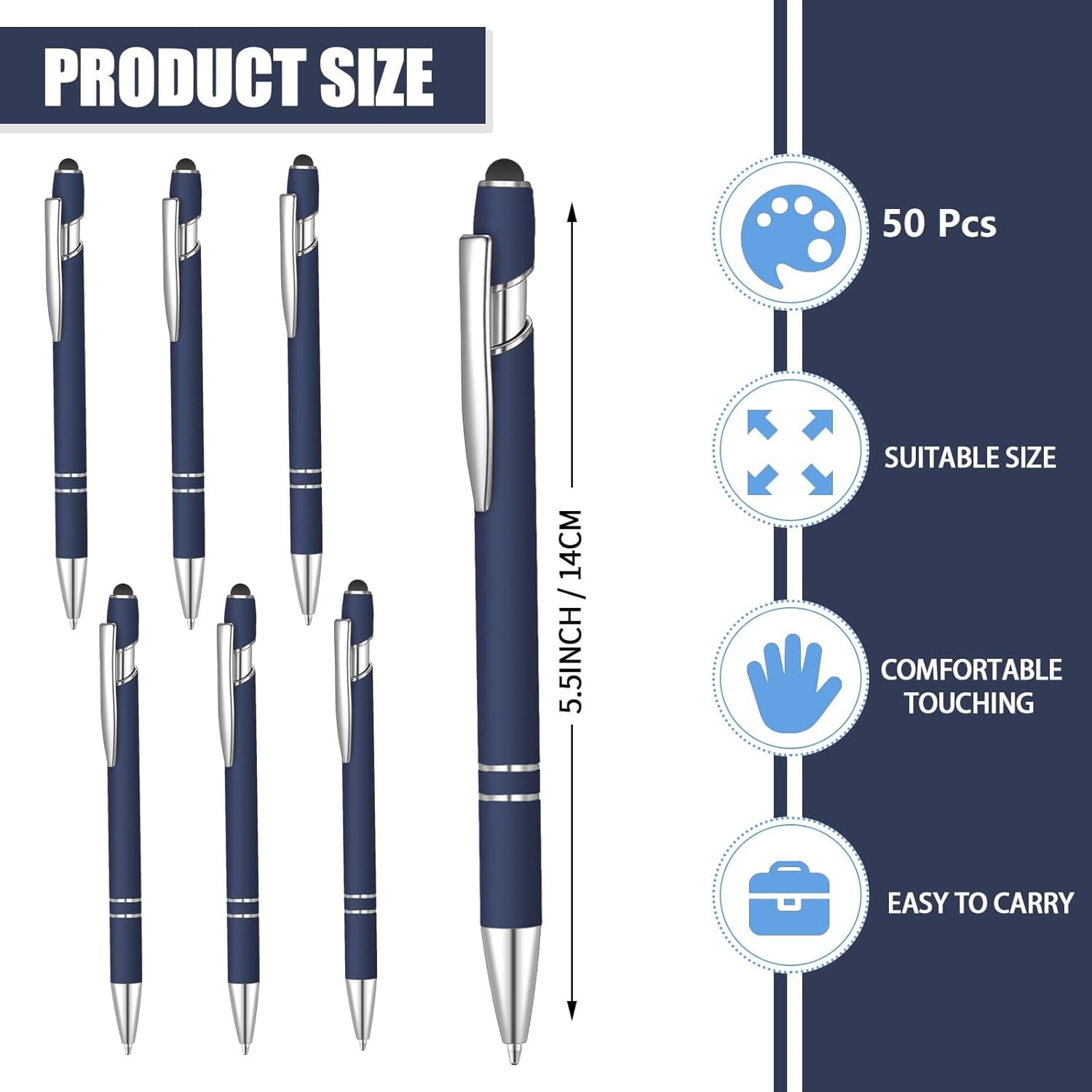 TRH-50 Pcs Blue Inkling Ballpoint Pen with Stylus 2 in 1 Ballpoint Pen ...