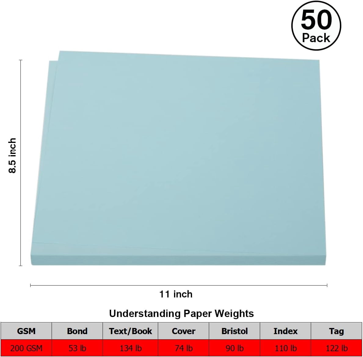 TRH-50 Sheets 8.5" x 11" Pastel Blue Cardstock, Heavyweight Cardstock ...