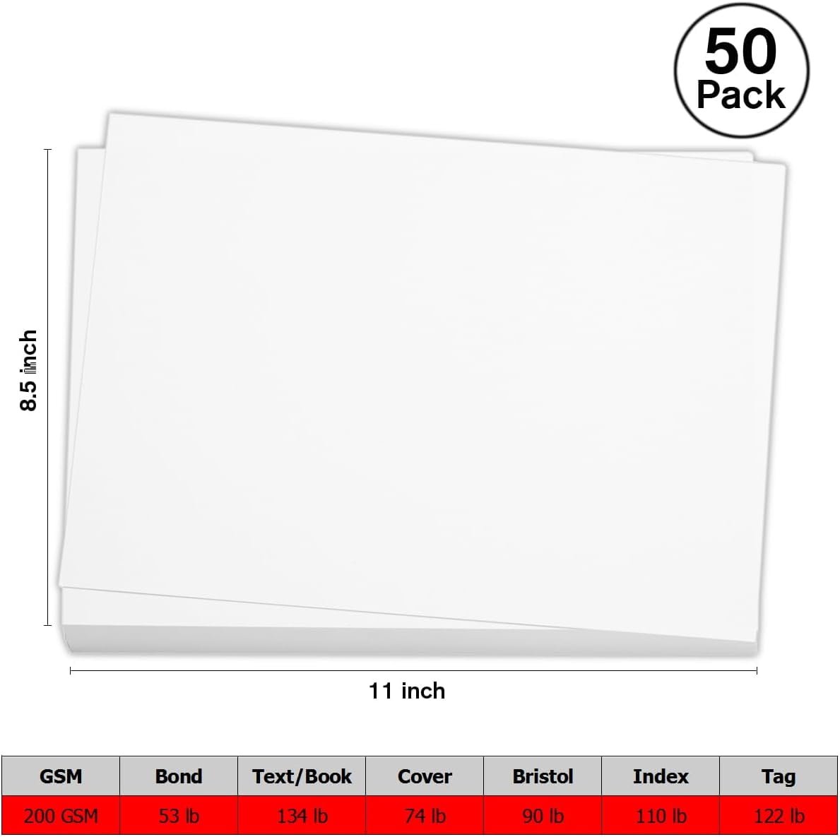 TRH-50 Sheets 8.5" x 11" White Cardstock, Heavyweight Cardstock Sheets ...