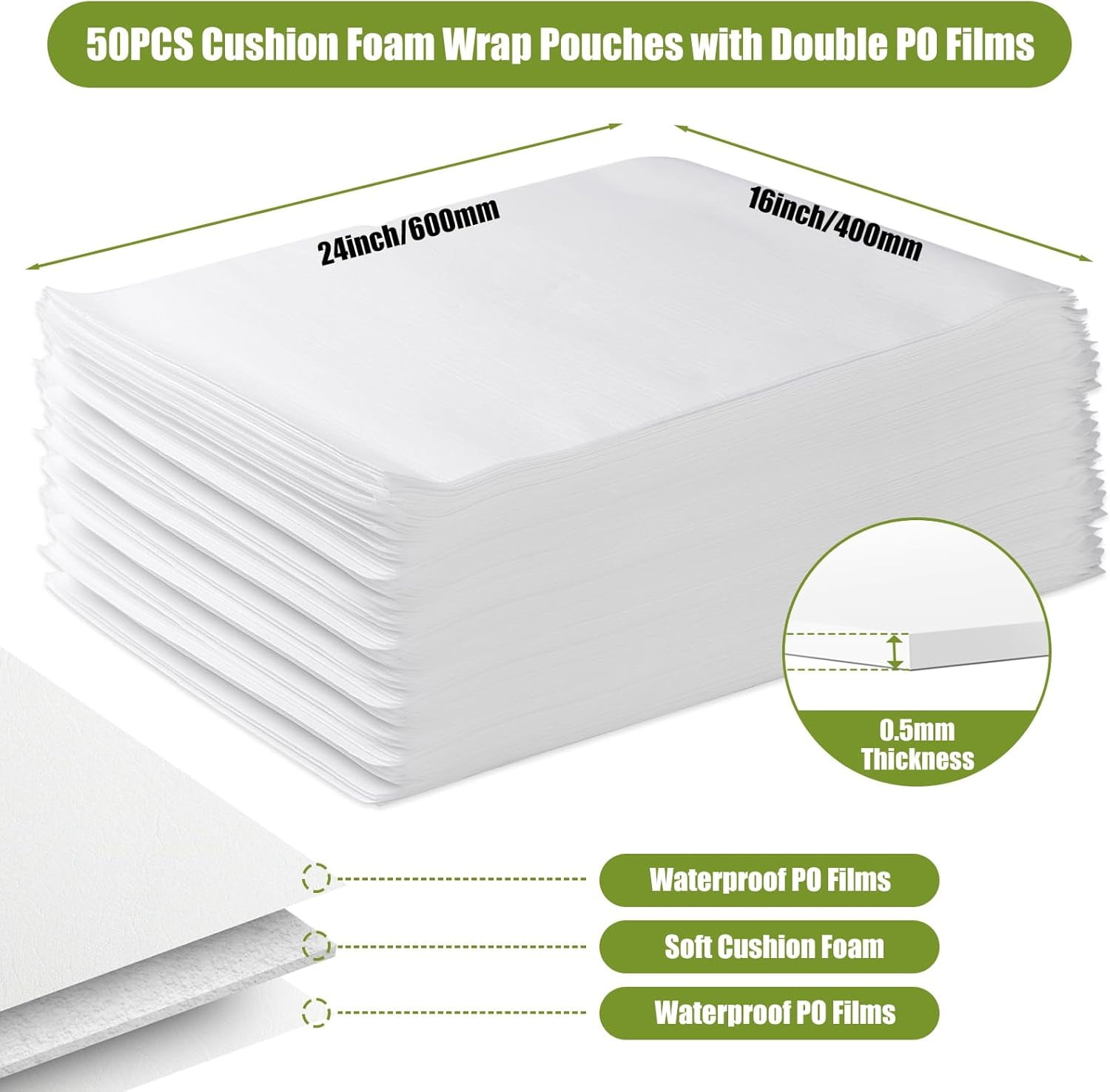 TRH-50PCS Foam Pouches 16x24Inch, Cushion Foam Wrap Pouches for Moving ...