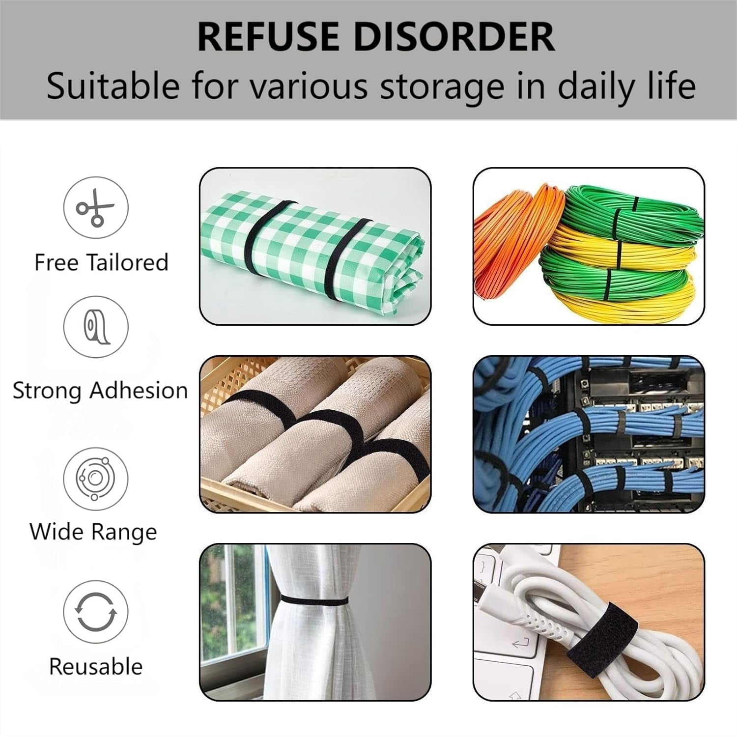 TRH-54 Yards x 1/2 Inch Reusable Cable Ties - Adjustable Cord Straps ...