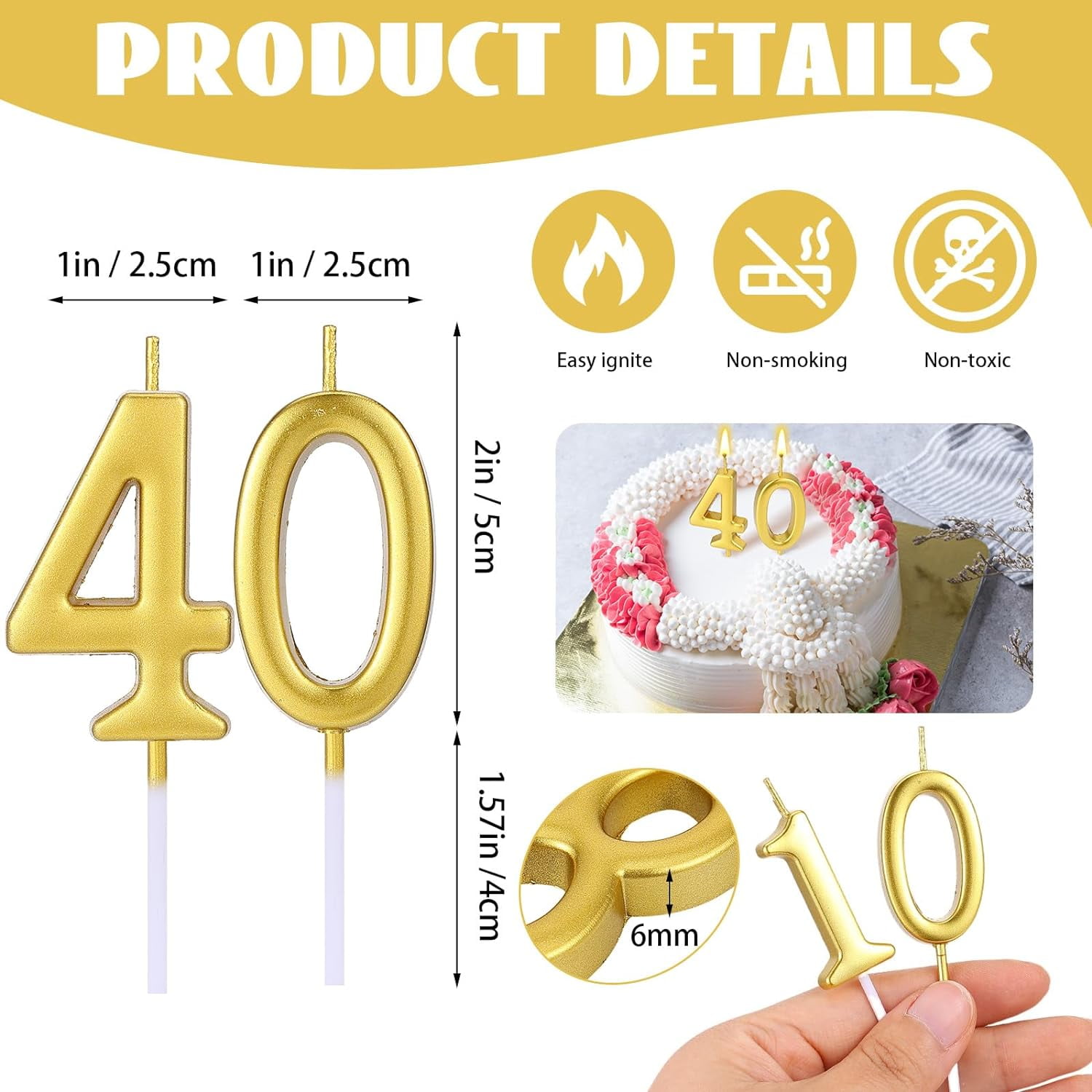 TRH-56 Pcs Gold Number Birthday Candles Bulk Cake Toppers Candles for ...
