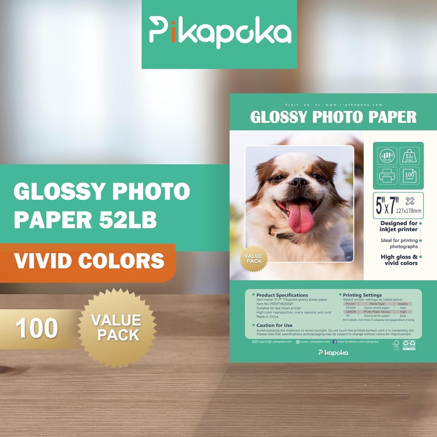 TRH-5x7 Photo Paper 100 Pack, 52lb Glossy Photo paper for Inkjet ...