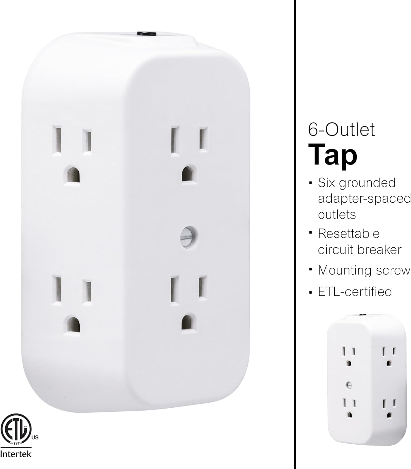 TRH-6-Outlet Extender, Grounded Wall Tap, Reset Button, Circuit Breaker ...