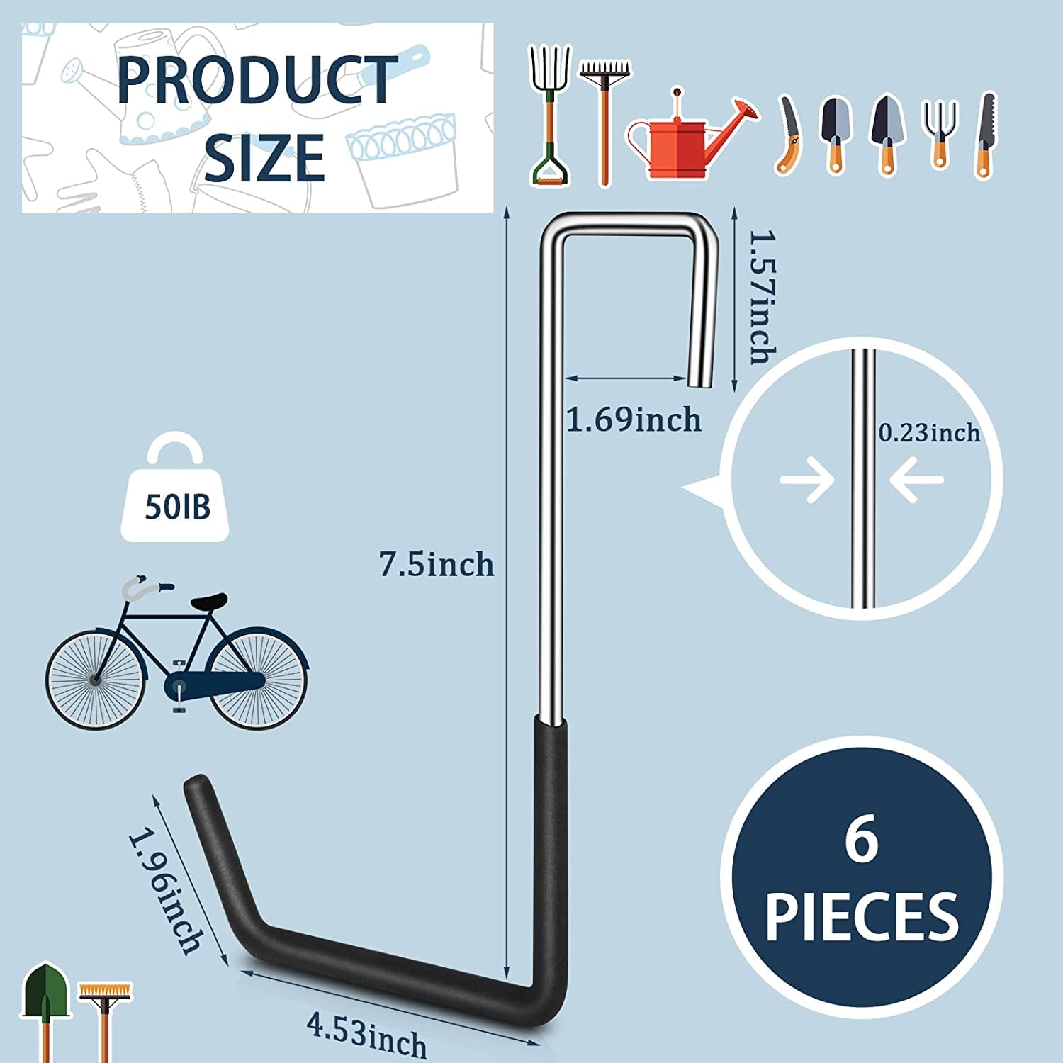TRH-6 Pack Heavy Duty Rafter Hooks for Hanging Vinyl Coated Large S ...