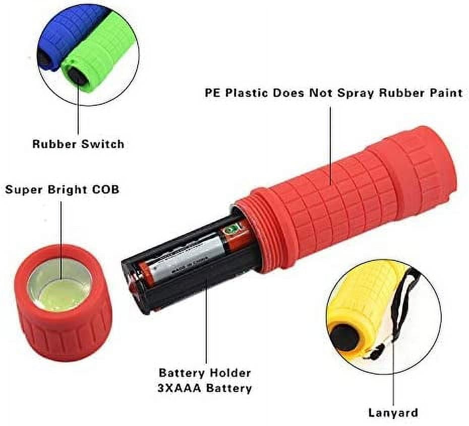 TRH-6-Pack Small Mini Flashlight Set, 5 Colors, COB LED Handheld ...