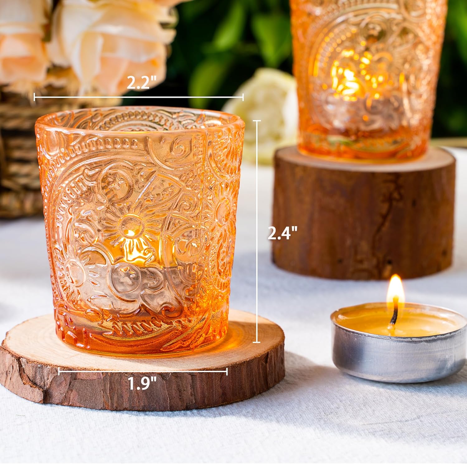 TRH-6 Pack Sun Moon Star Embossed Glass Tea Light Candle Holders ...