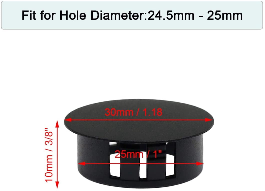 TRH-60PCS 25mm/1" Black Hole Plugs Plastic Flush Type Hole Plugs Snap ...