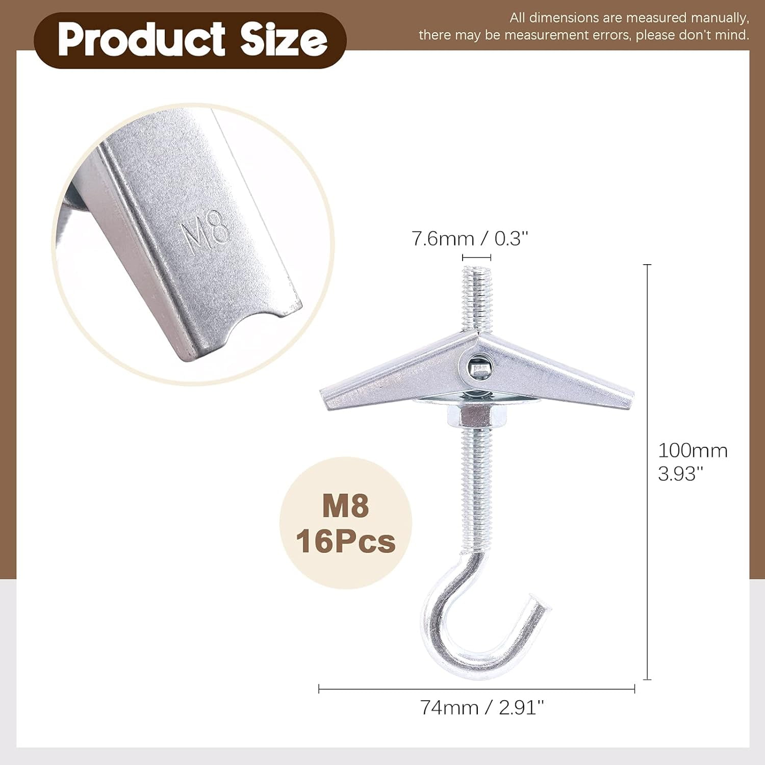 TRH-64Pcs M8×70 Heavy Duty Carbon Steel Ceiling Hooks Spring Toggle ...