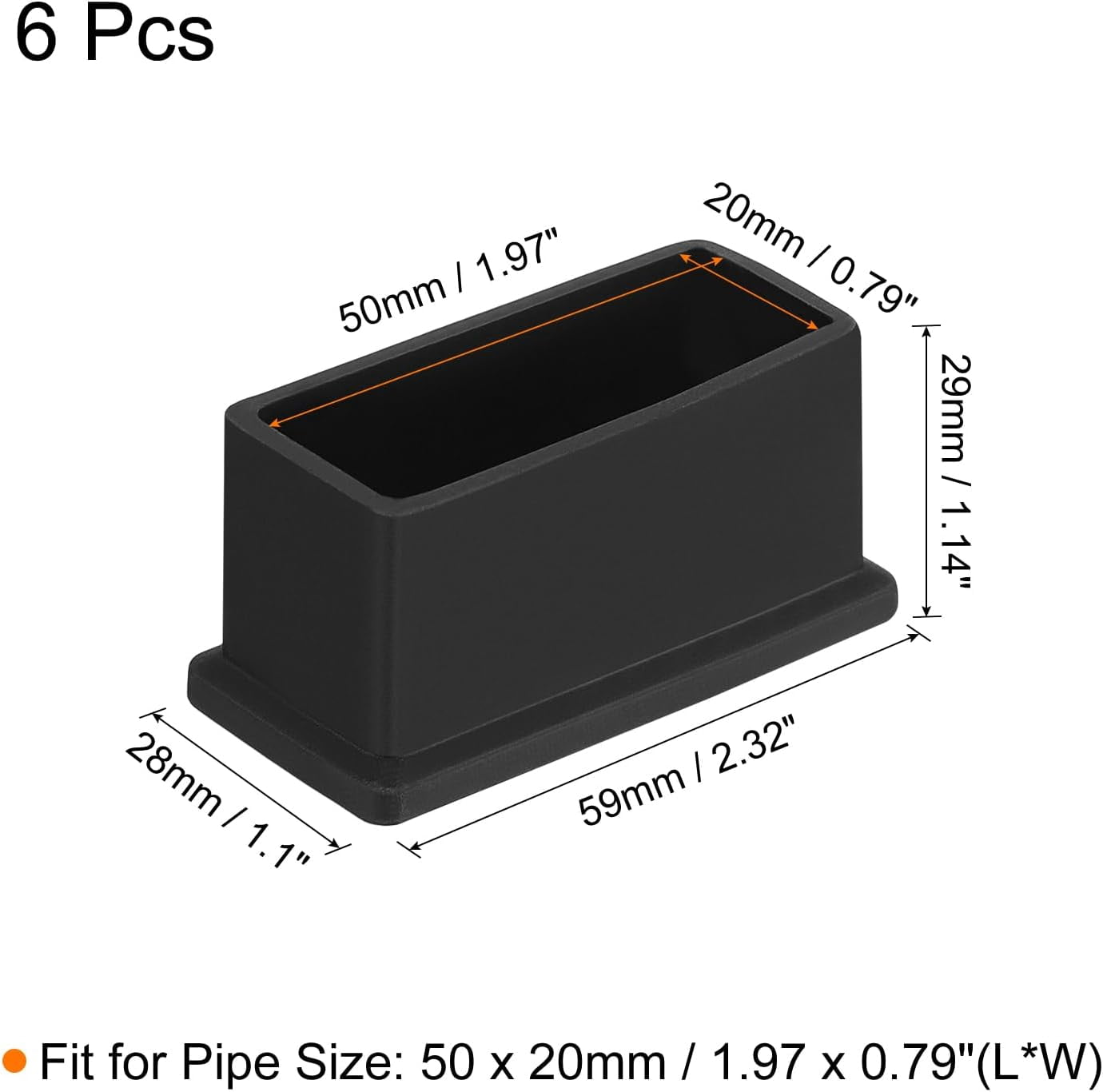 TRH-6Pcs PVC Square Chair Leg Caps, 50mm x 20mm OD Black Furniture Feet ...