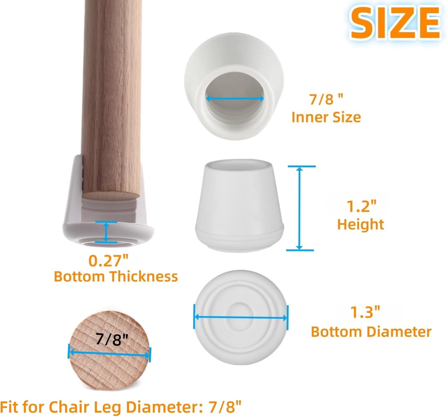 TRH-7/8" Chair Leg Tips Caps, Non-Slip Rubber Leg Tips, Stool Leg ...