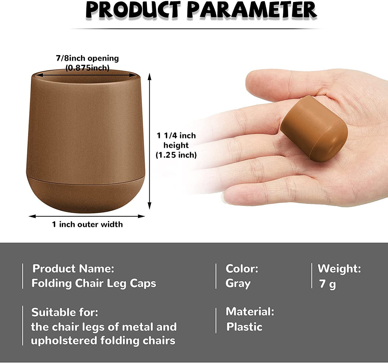 TRH-7/8 Inch Folding Chair Leg Caps Heavy-Duty Plastic Chair End Caps ...