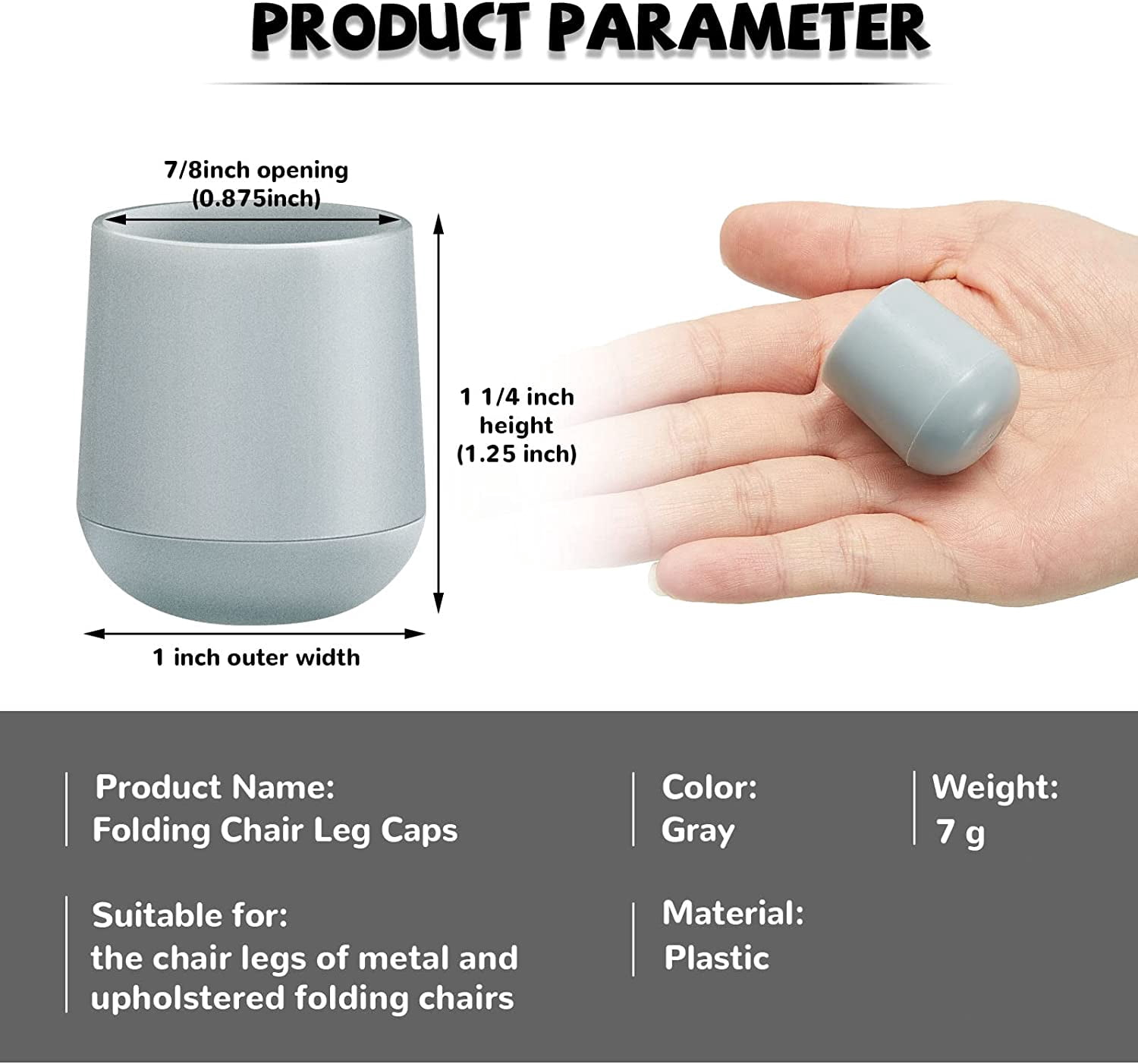 TRH-72 Pieces 7/8 Inch Folding Chair Leg Caps Heavy-Duty Plastic Chair ...