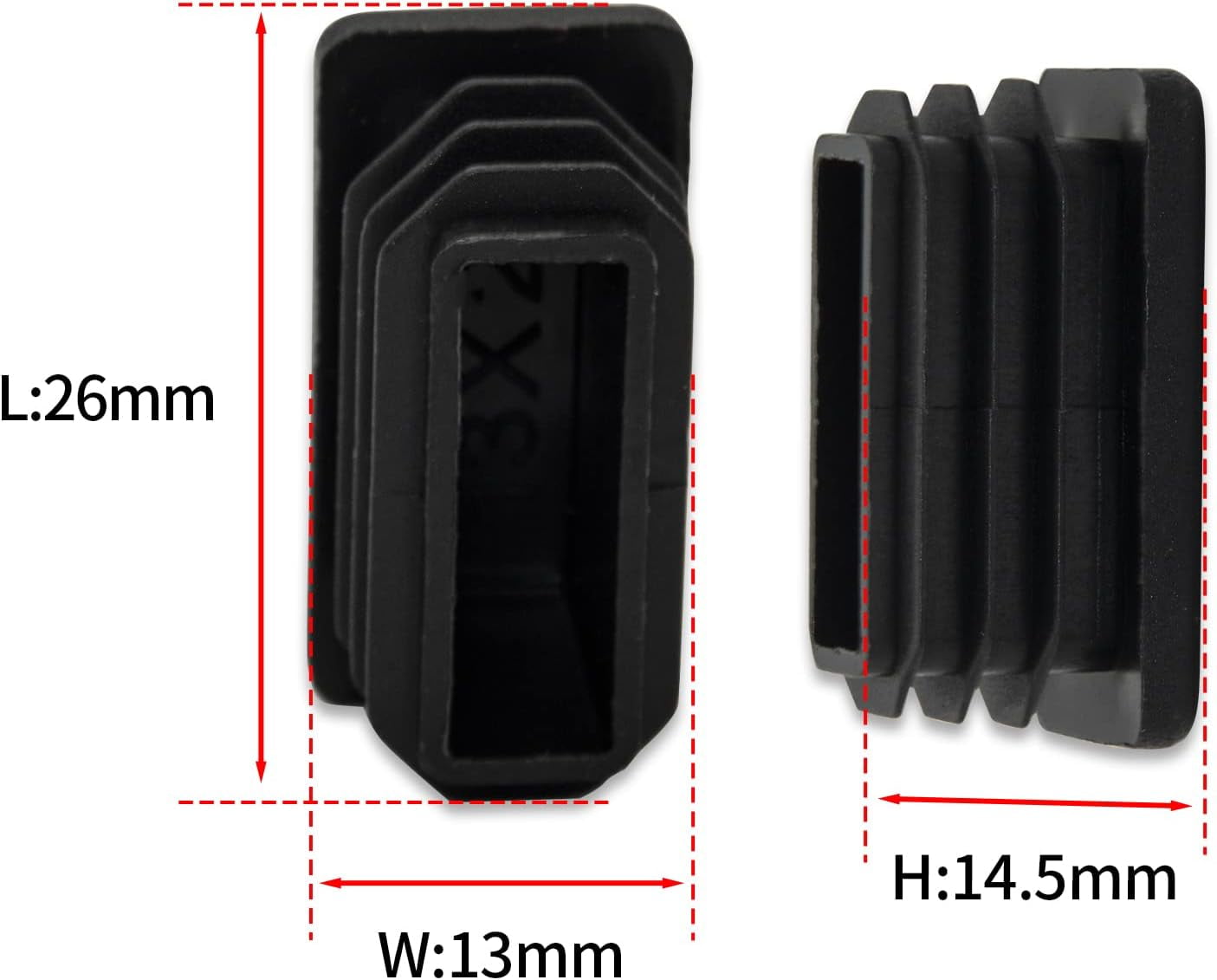 TRH-8 Pack Black Chair Glide Inserts Plastic Plugs Rectangle Pipe ...