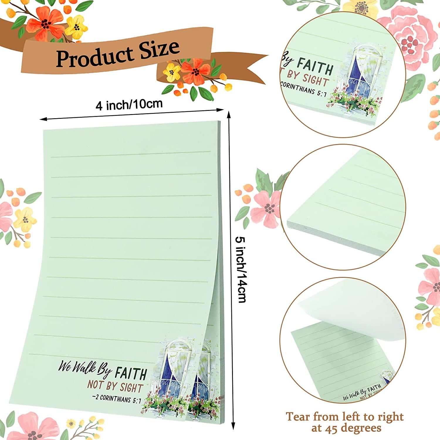 TRH-8 Pack Christian Notepads Inspirational Memo Pads Floral Design ...