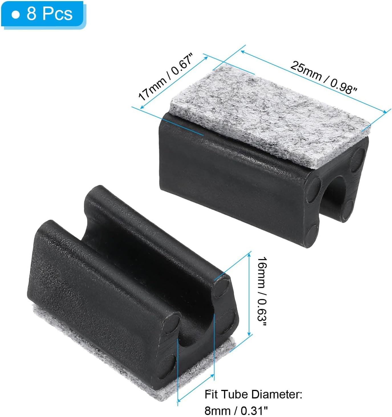 TRH-8mm Rectangle Chair Leg Cover with Felt Pad, 8Pcs Slide Smoothly No ...