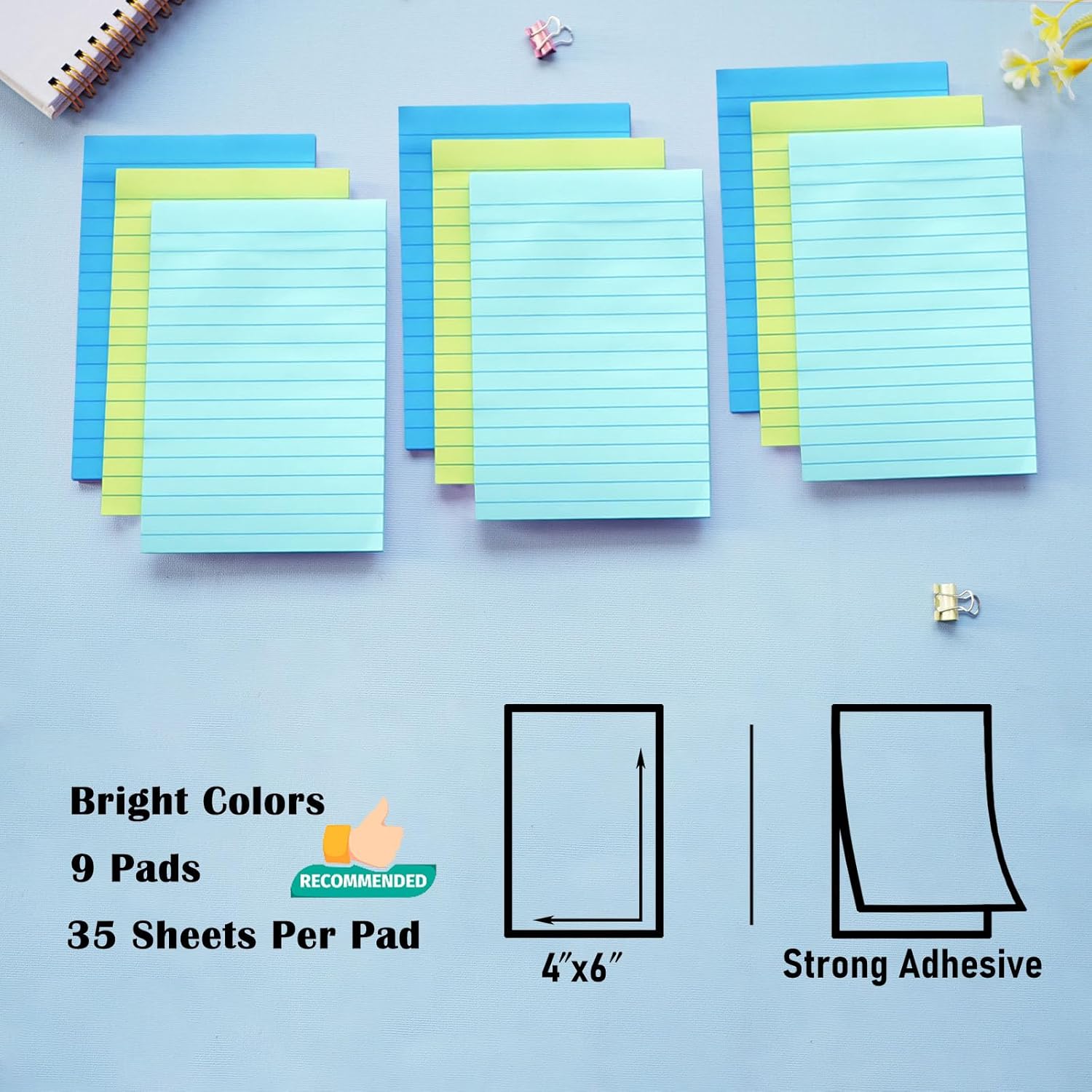 TRH-9 Pack Lined Sticky Notes with Lines 4X6 in Post, Aquatic Themed ...