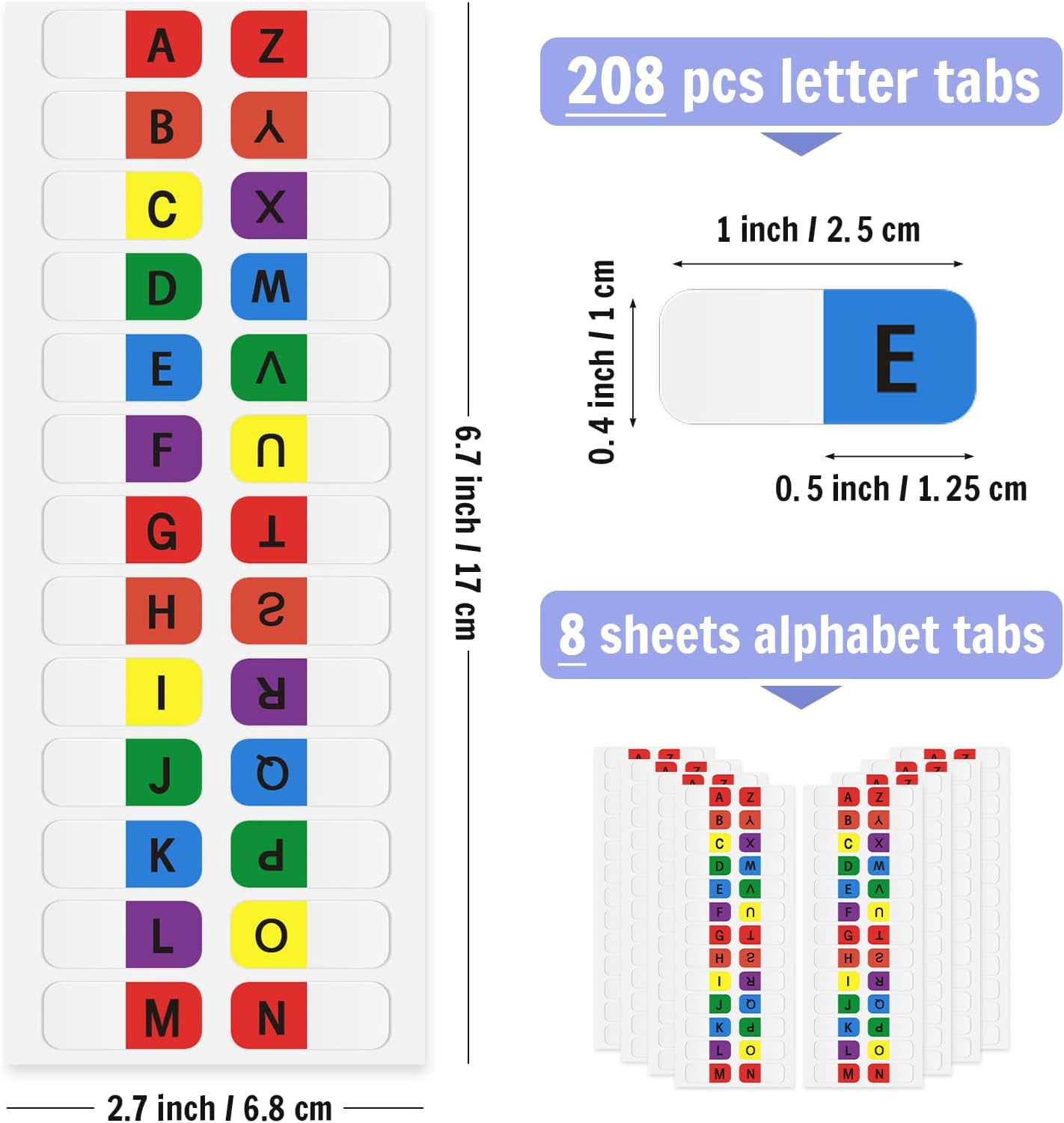 TRH-A-Z Sticky Multicolor Alphabet Index Tabs Self-Adhesive Page Tabs ...