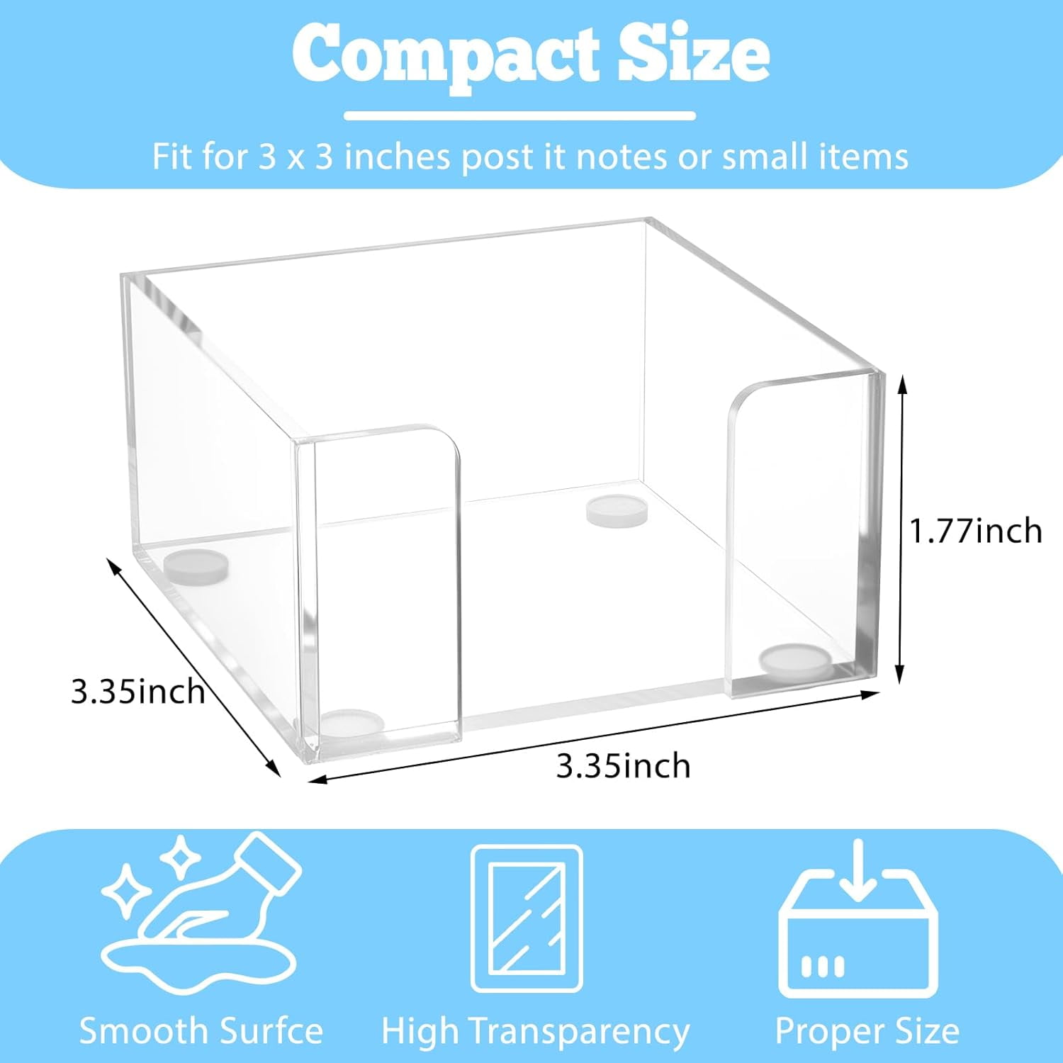 TRH-Acrylic Sticky Note Holder, 3x3 Crystal Clear Notepad Holder with ...