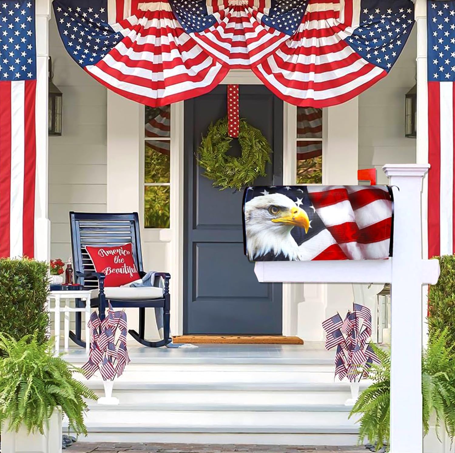 TRH-American Flag Mailbox Covers Magnetic Memorial Day Outdoor Decorations American Eagle ...