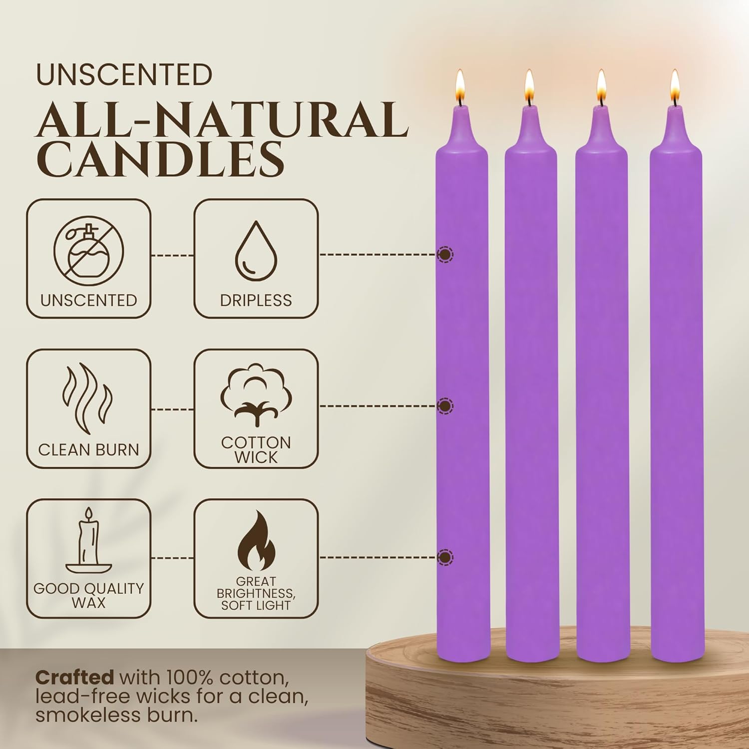 TRH-Axiom 4 Count Candles - 10 Inch Dripless - Unscented Smokeless Tall ...