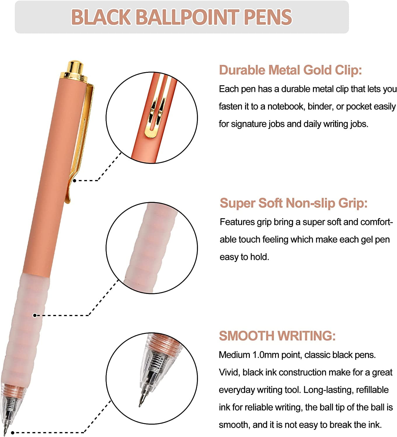 TRH-Ballpoint Pens Medium Point 1mm Black Ink Work Pen with Super Soft ...