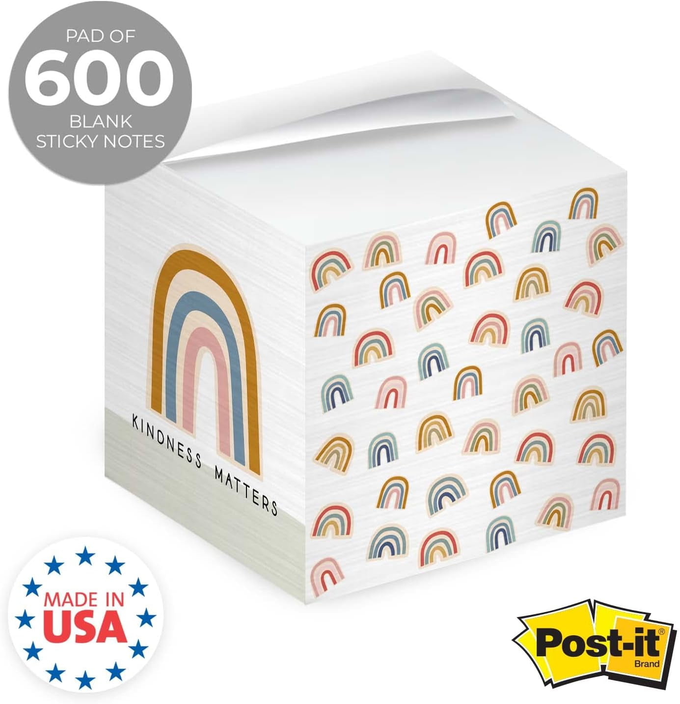 TRH-Be Kind Modern Rainbow Sticky Note Cube / 600 Sheets / 2.75" Memo ...