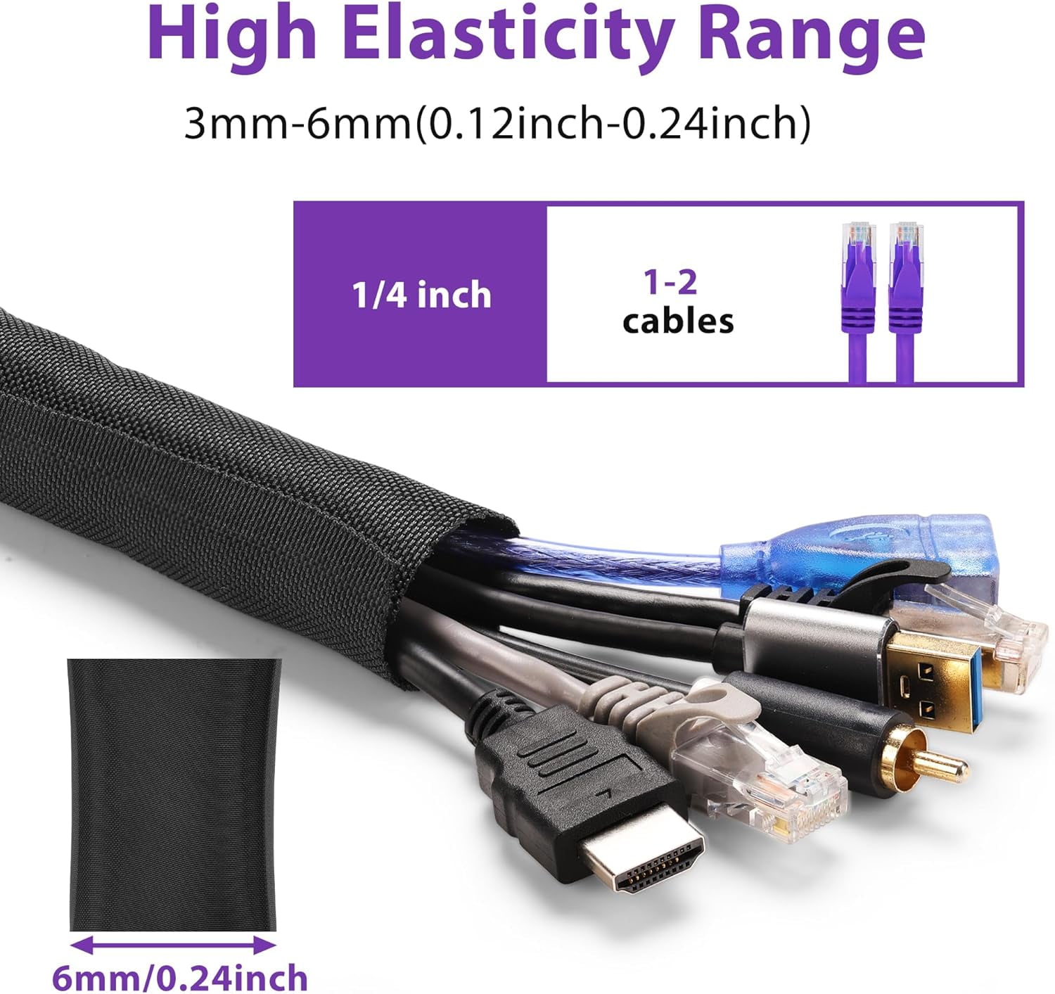 TRH-Cable Management Sleeve 8.2ft - 1/4inch, Cable Wrap Cord Covers for ...