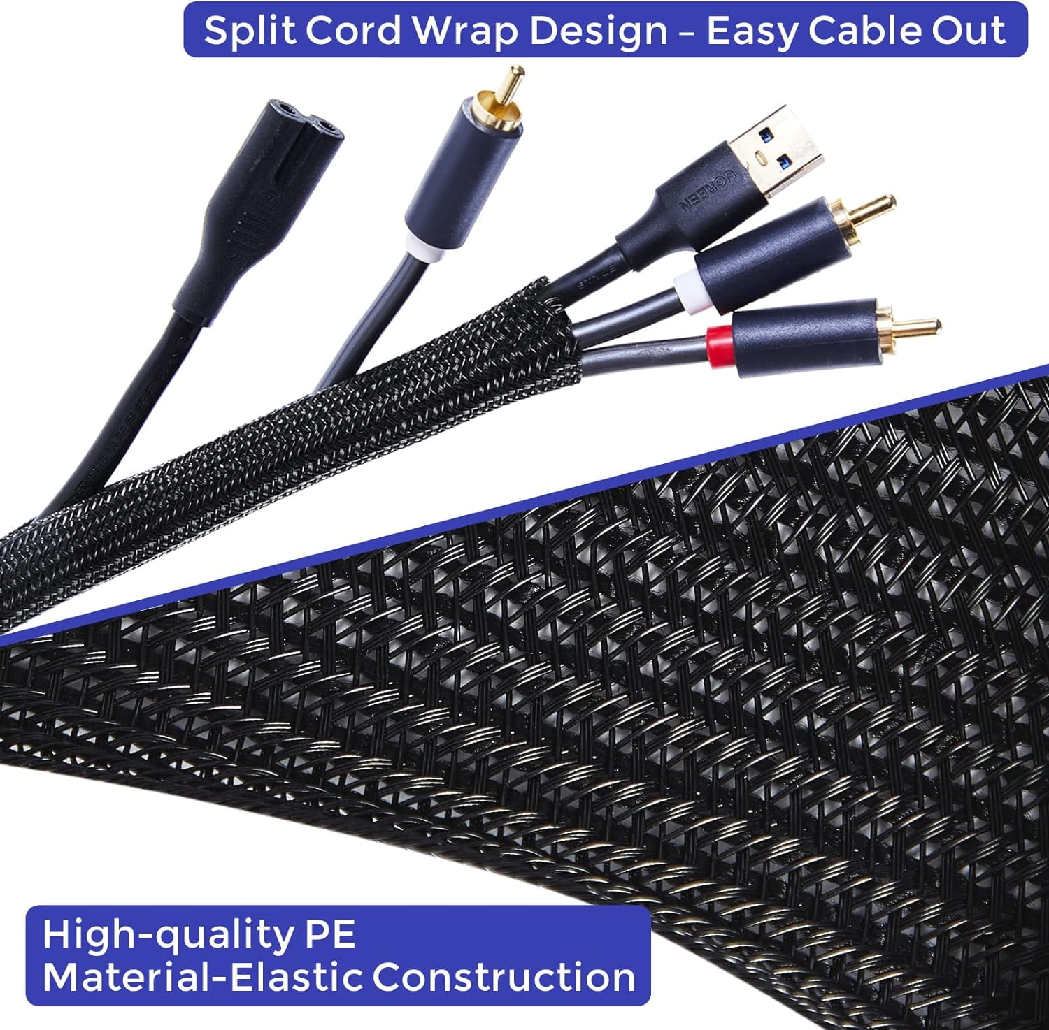 TRH-Cable Management Sleeves 1in - 2 Pack 6.6ft Split Braided Sleeve ...