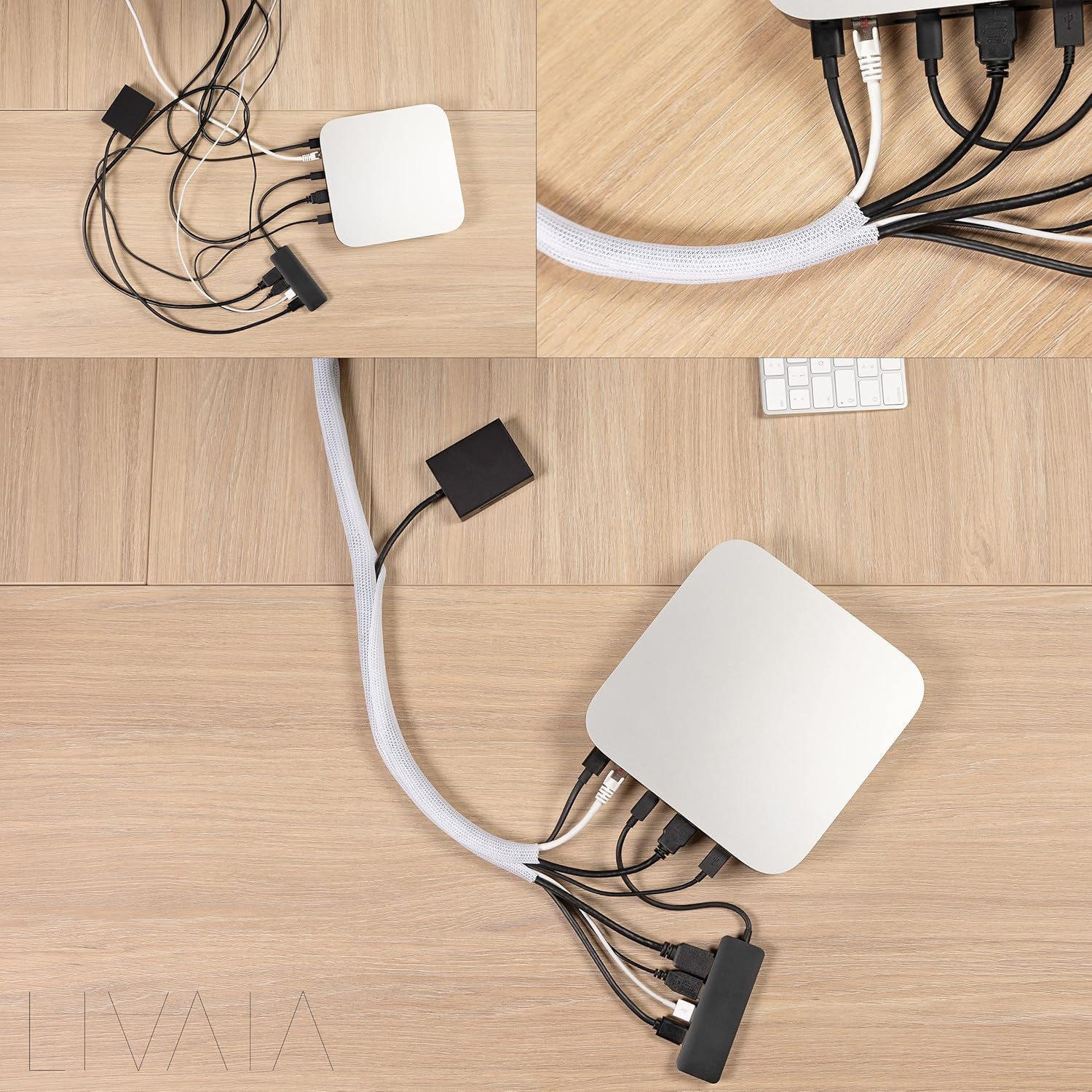 TRH-Cable Sleeve : self-Closing White Cable Tidy Sleeve for Better Desk ...