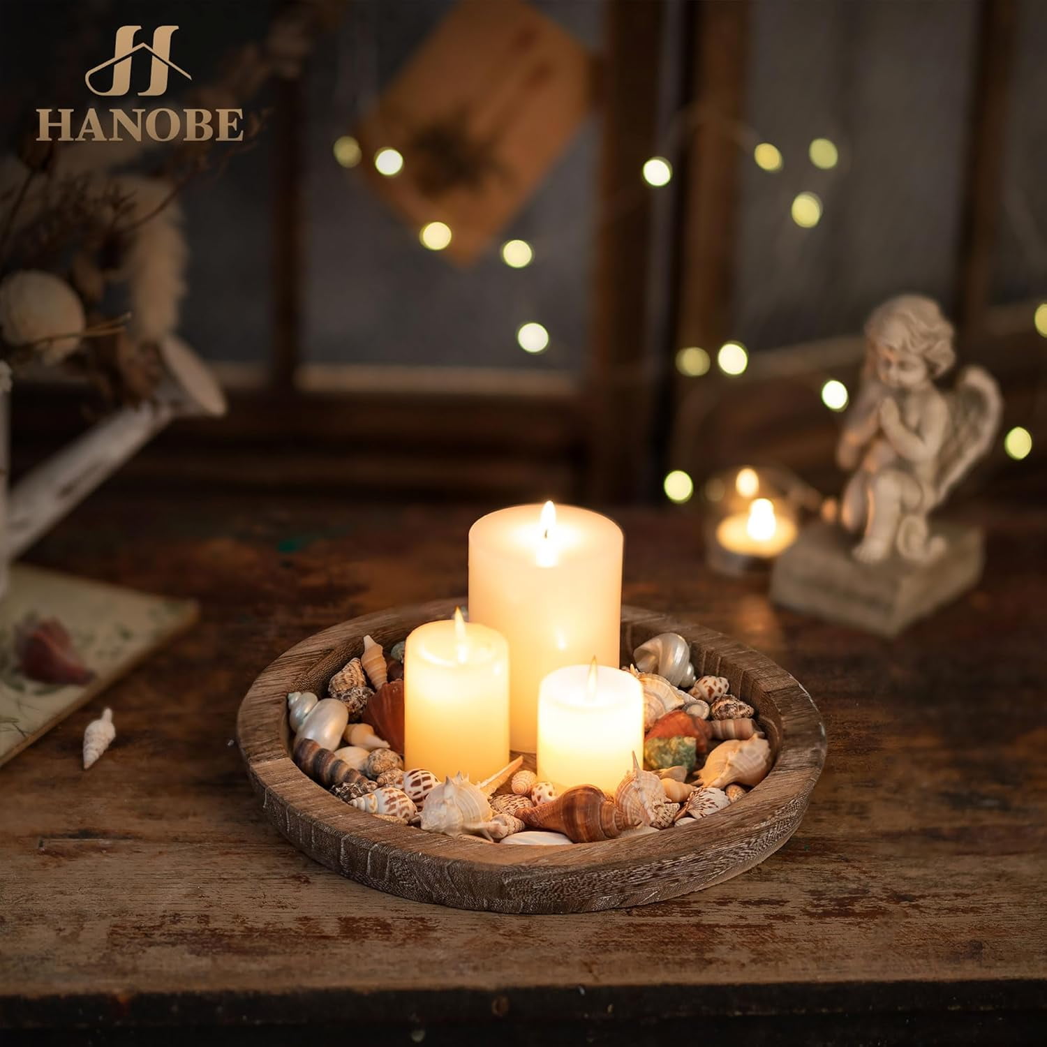 TRH-Candle Plate Holder Tray: Round Wooden Decorative Candle Plate ...