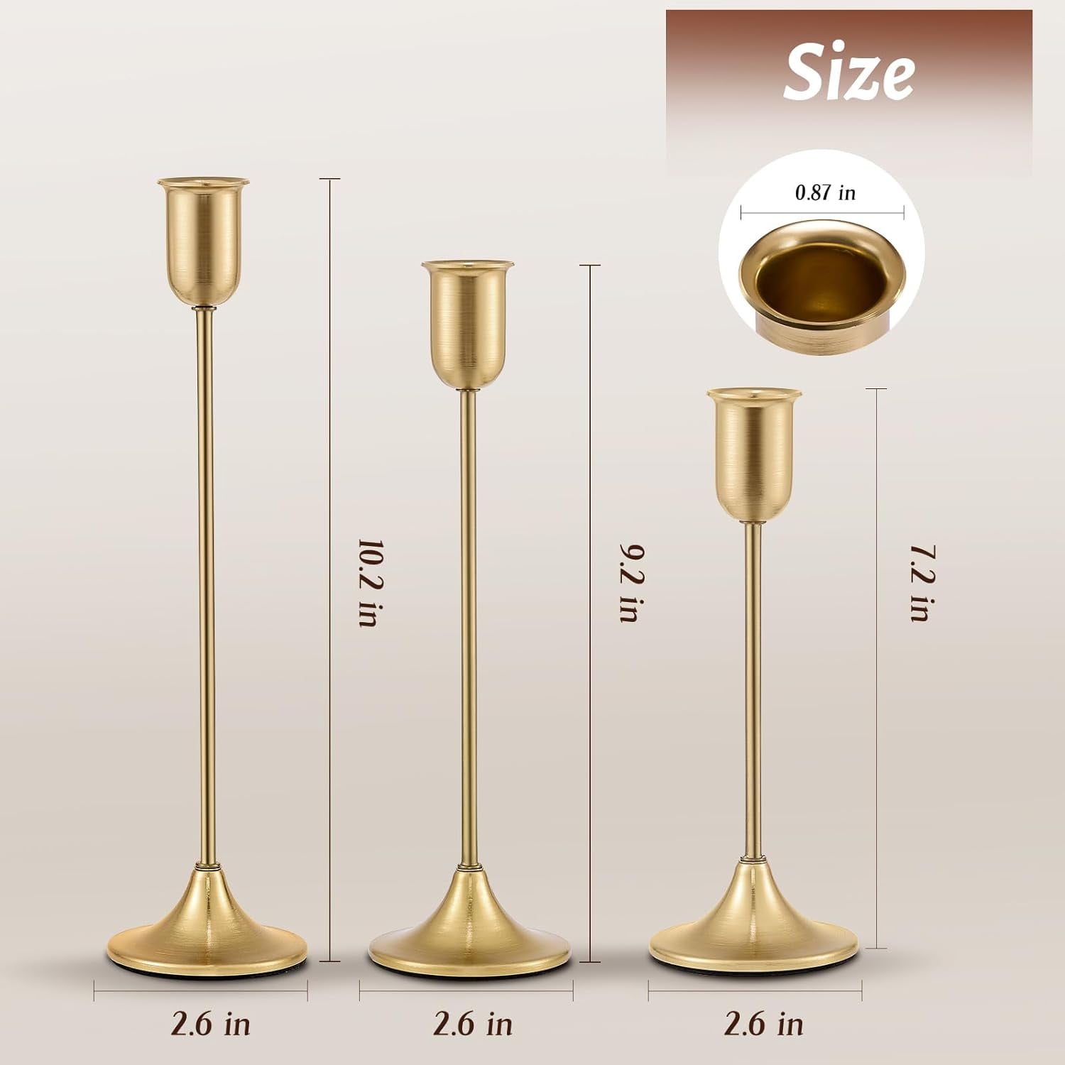 TRH-Candlestick Holders, Taper Candle Holders Set of 3, Gold Vintage ...