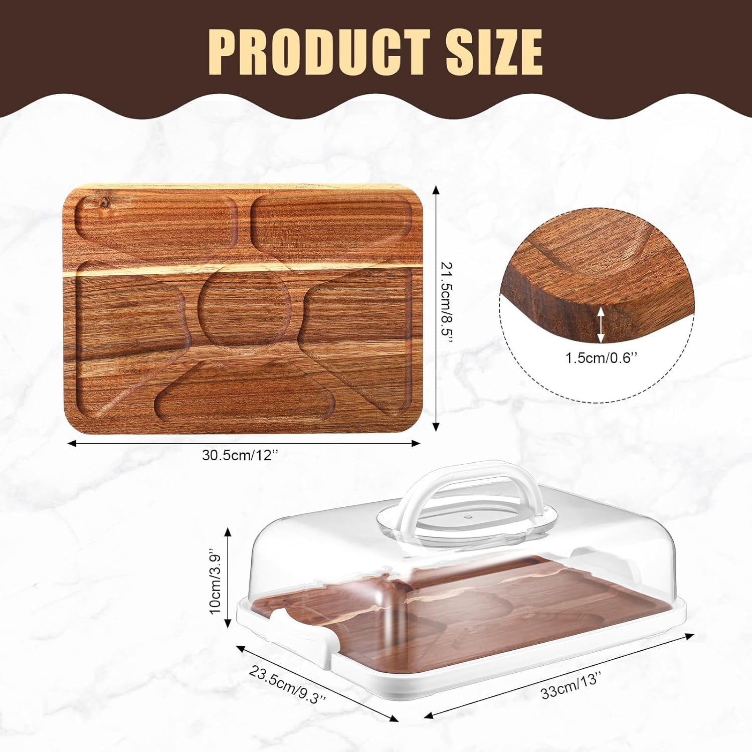 TRH-Charcuterie Board with Compartments Clear Locking Lid and Base ...