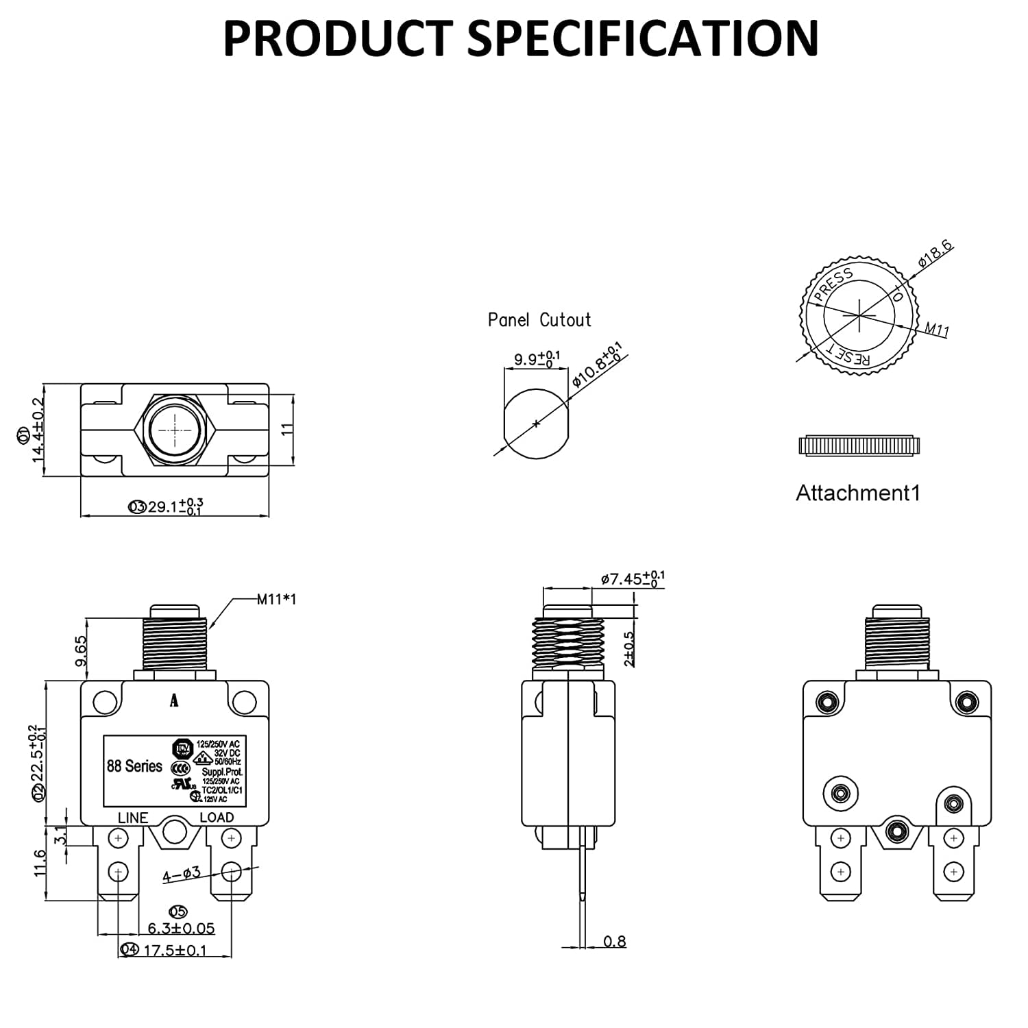 TRH-Circuit Breaker, Thermal Overload Circuit Breaker 88 Series 9A 32V ...