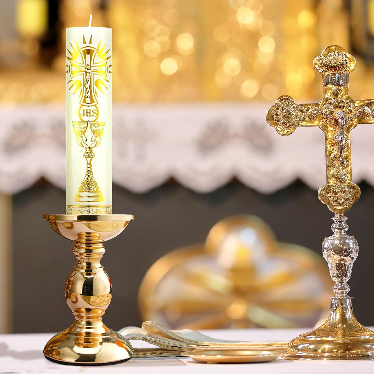 TRH-Cirios Pascual Catolico Paschal Candle with Holder Catholic First ...