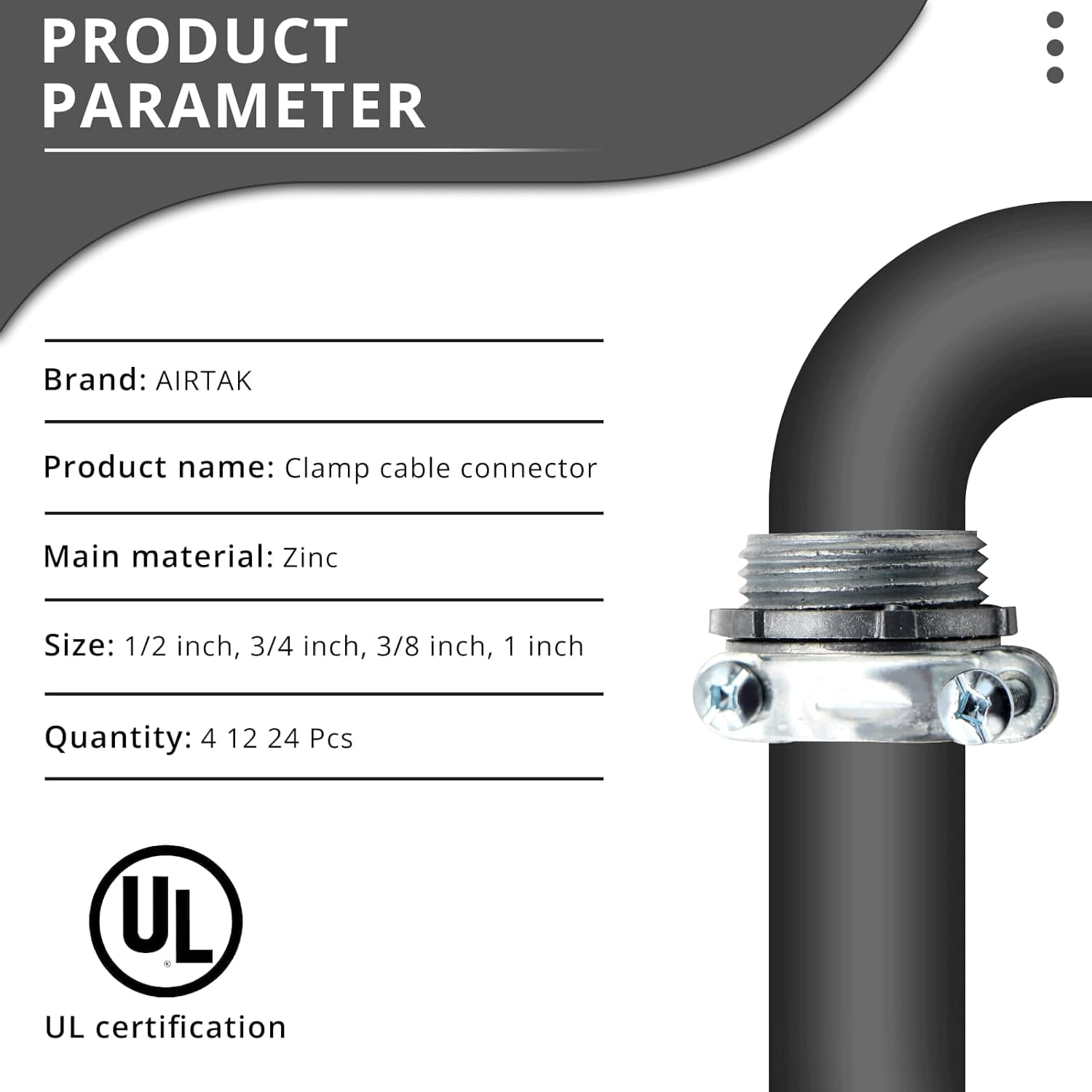 TRH-Clamp-Type Cable Connectors for Metallic Conduit, Silver-Zinc ...