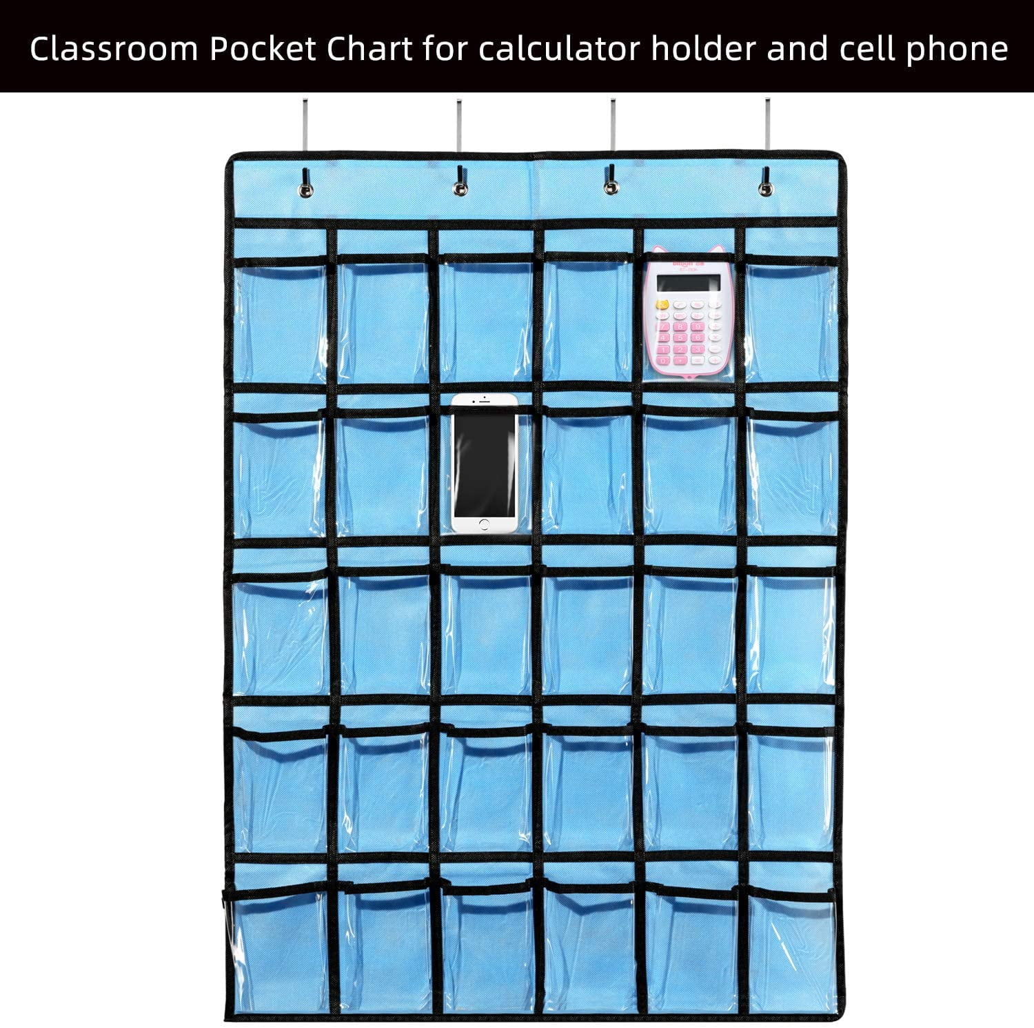 TRH-Classroom Pocket Chart for Cellphone Calculator Holder, 30 Clear ...